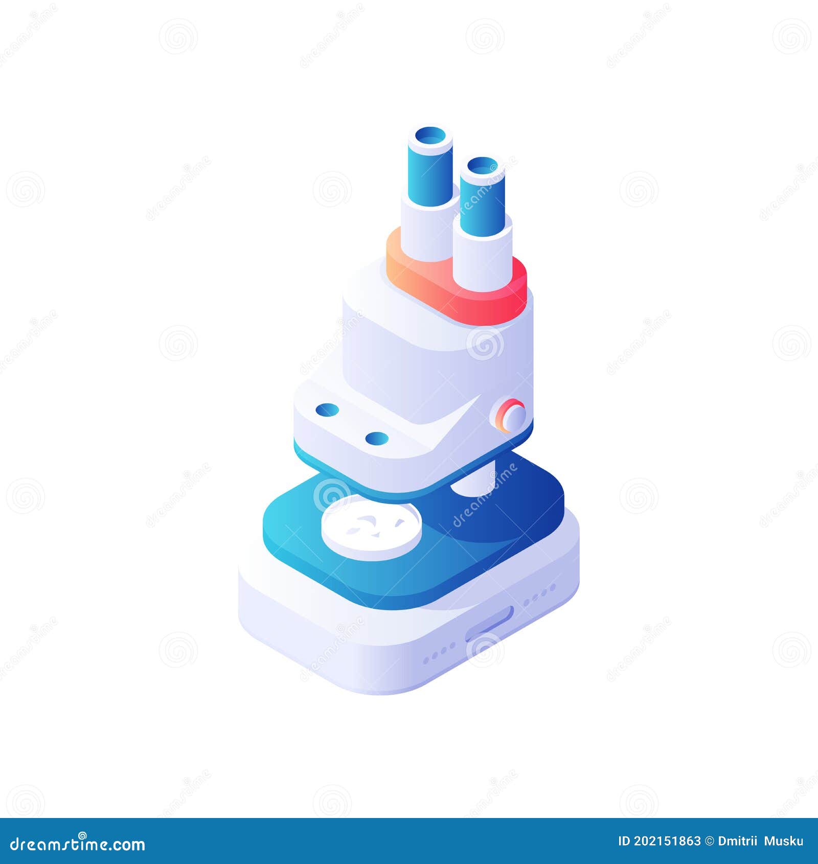 Binocular Microscope Isometric Vector. Modern White Device with Blue ...