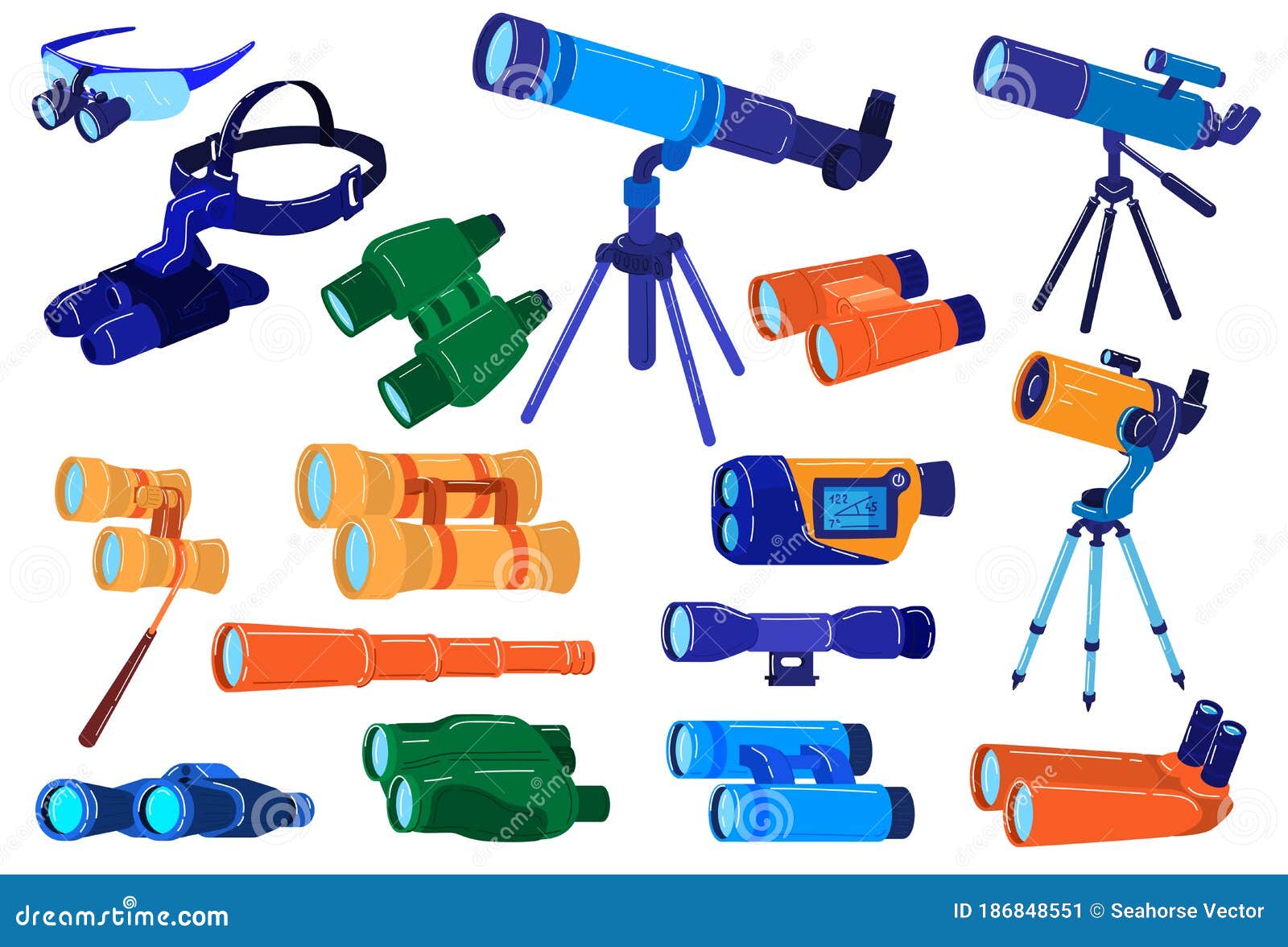 Binocular Optical Equipment Vector Illustrations, Cartoon Flat Search ...