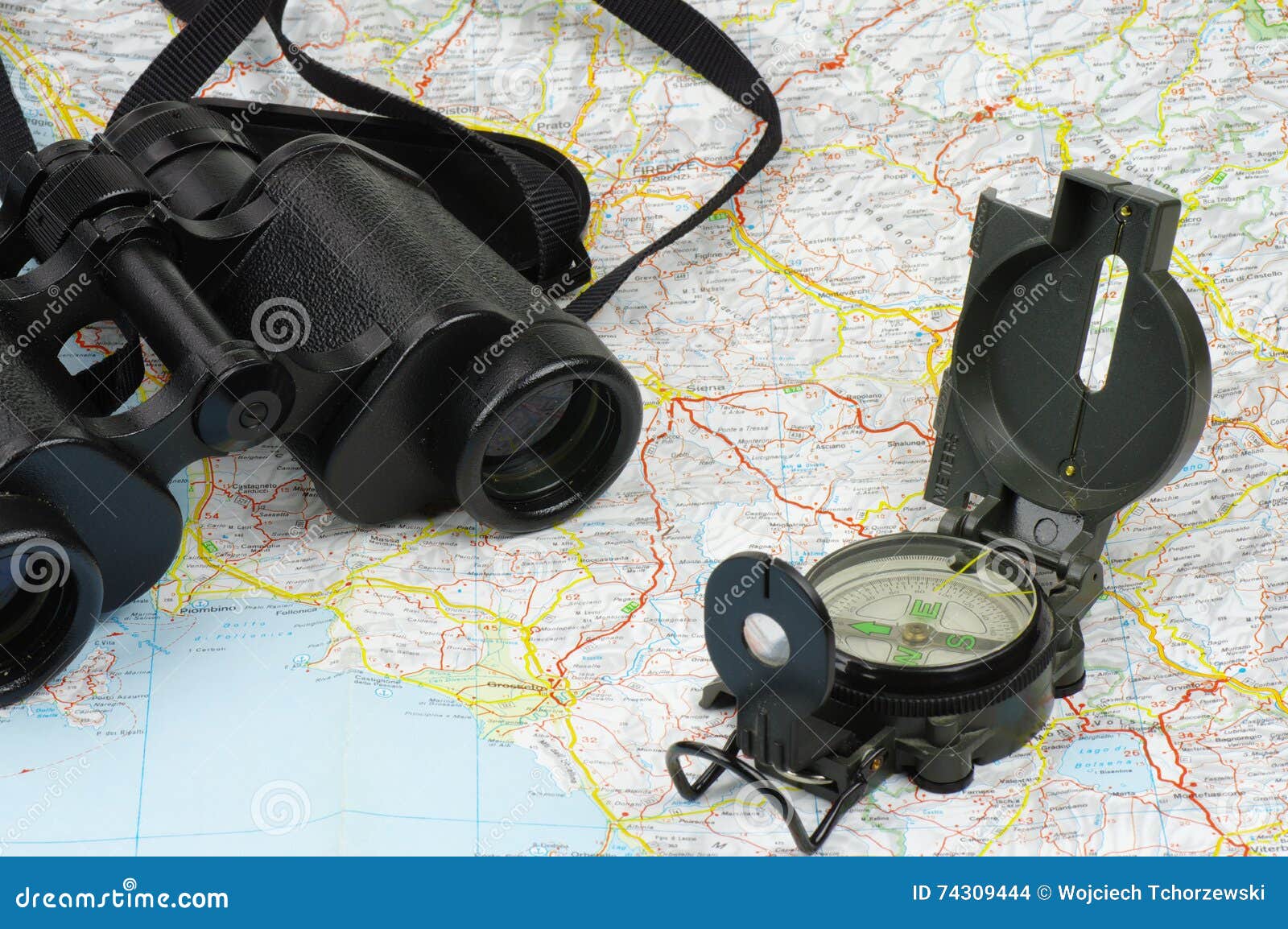 Binoculars, Compass and Map Stock Photo - Image of tramp, roam: 74309444