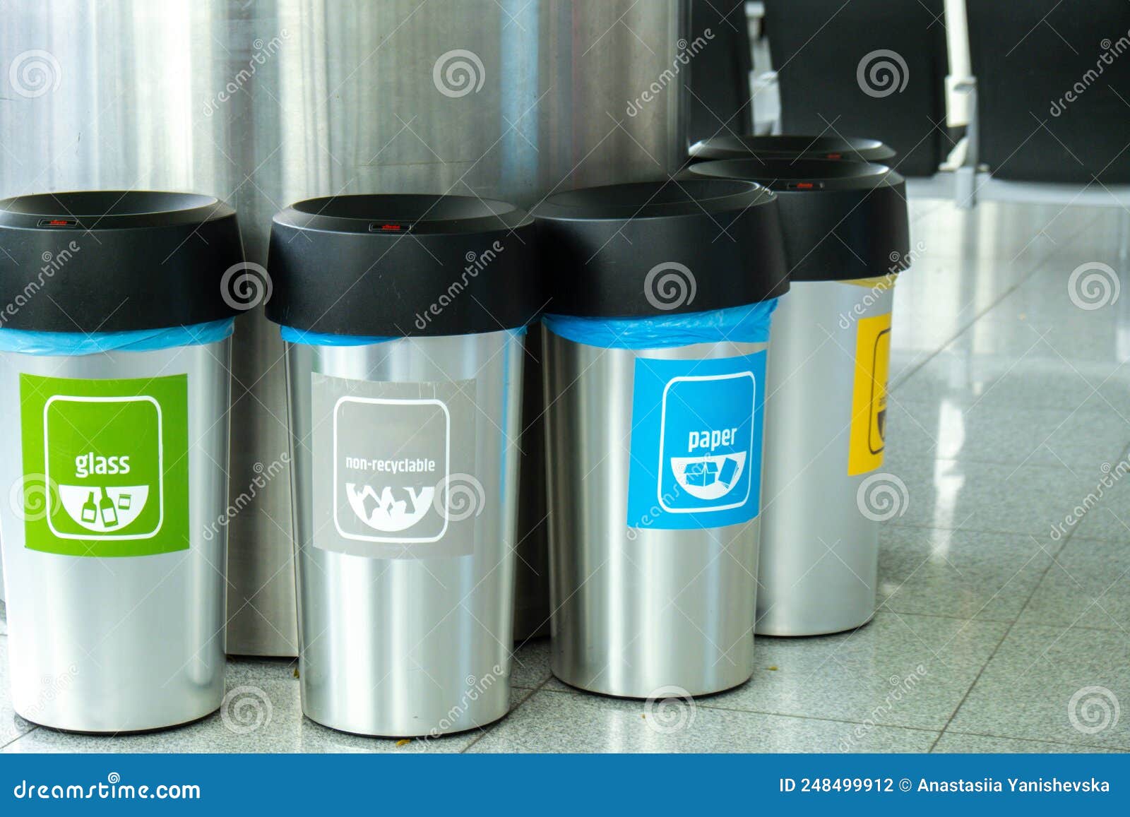 Bins for Waste Sorting. Multicoloured Bins. Recycle. Plastic, Paper ...