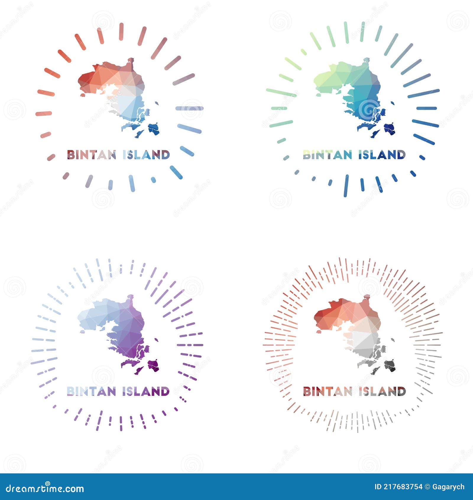 Bintan Island Low Poly Sunburst Set. Stock Vector - Illustration of ...