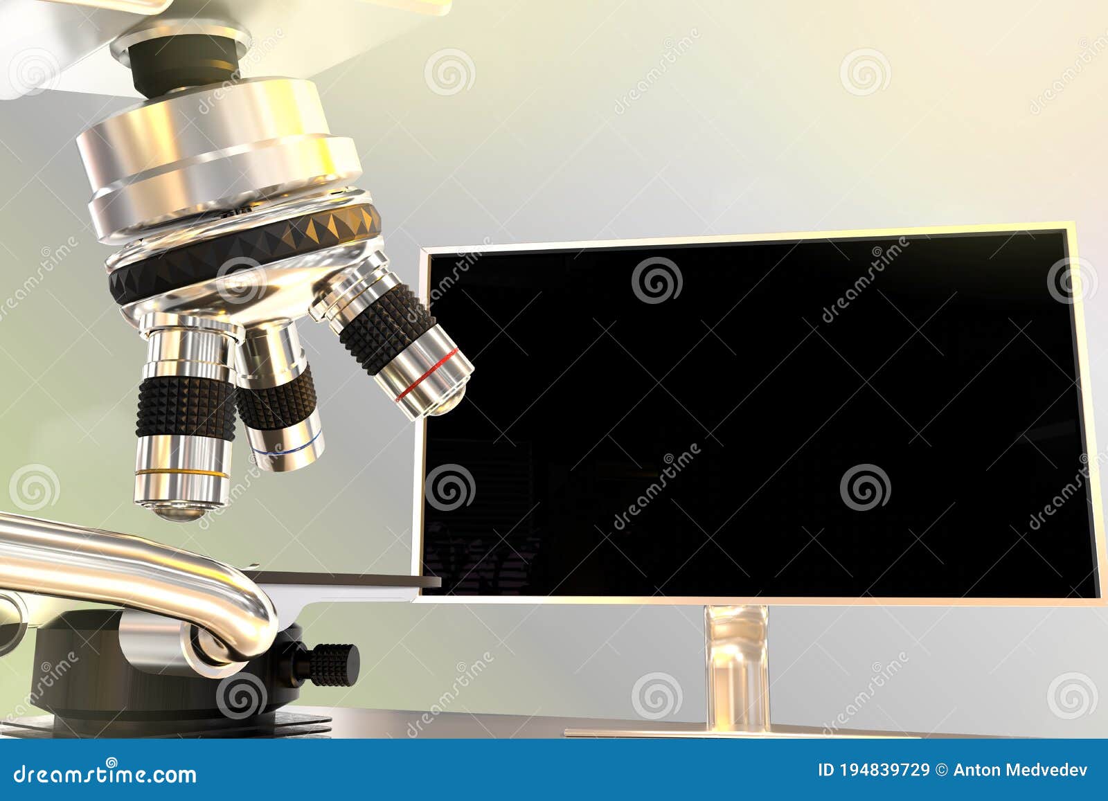 Bio Analysis Concept, Laboratory Hi-tech Microscope and Monitor with ...