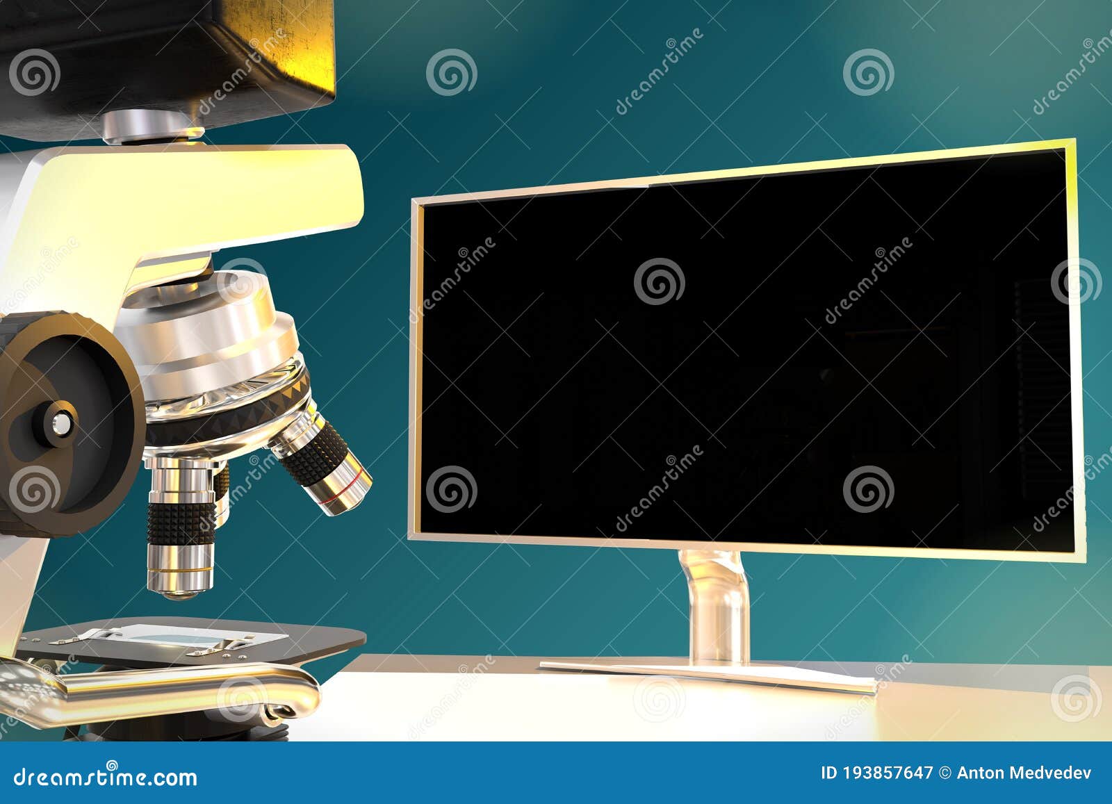 Bio Analyzing Concept, Object 3D Illustration - Lab Hi-tech Microscope ...