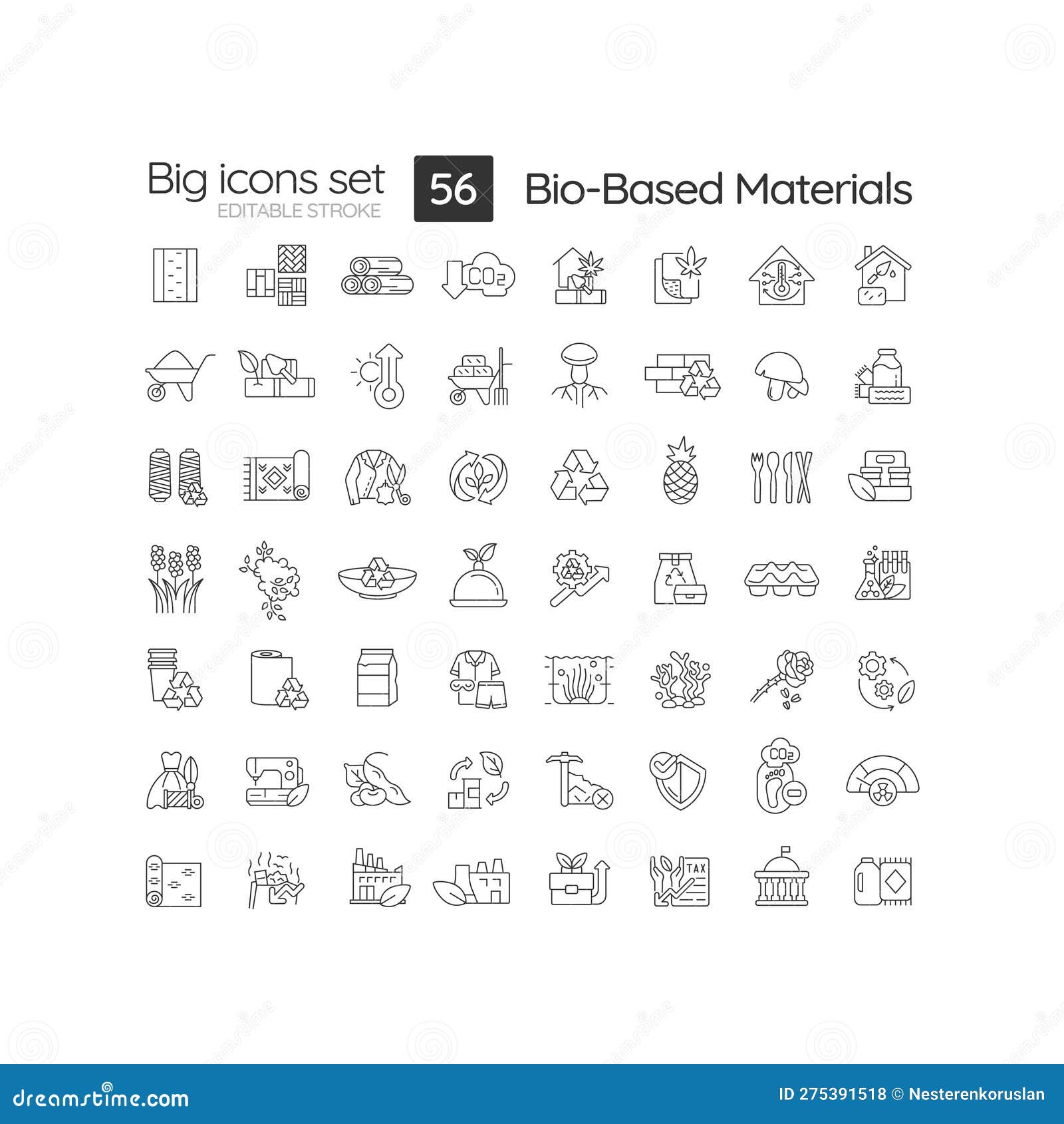 Bio Based Materials Linear Icons Set Stock Illustration - Illustration ...