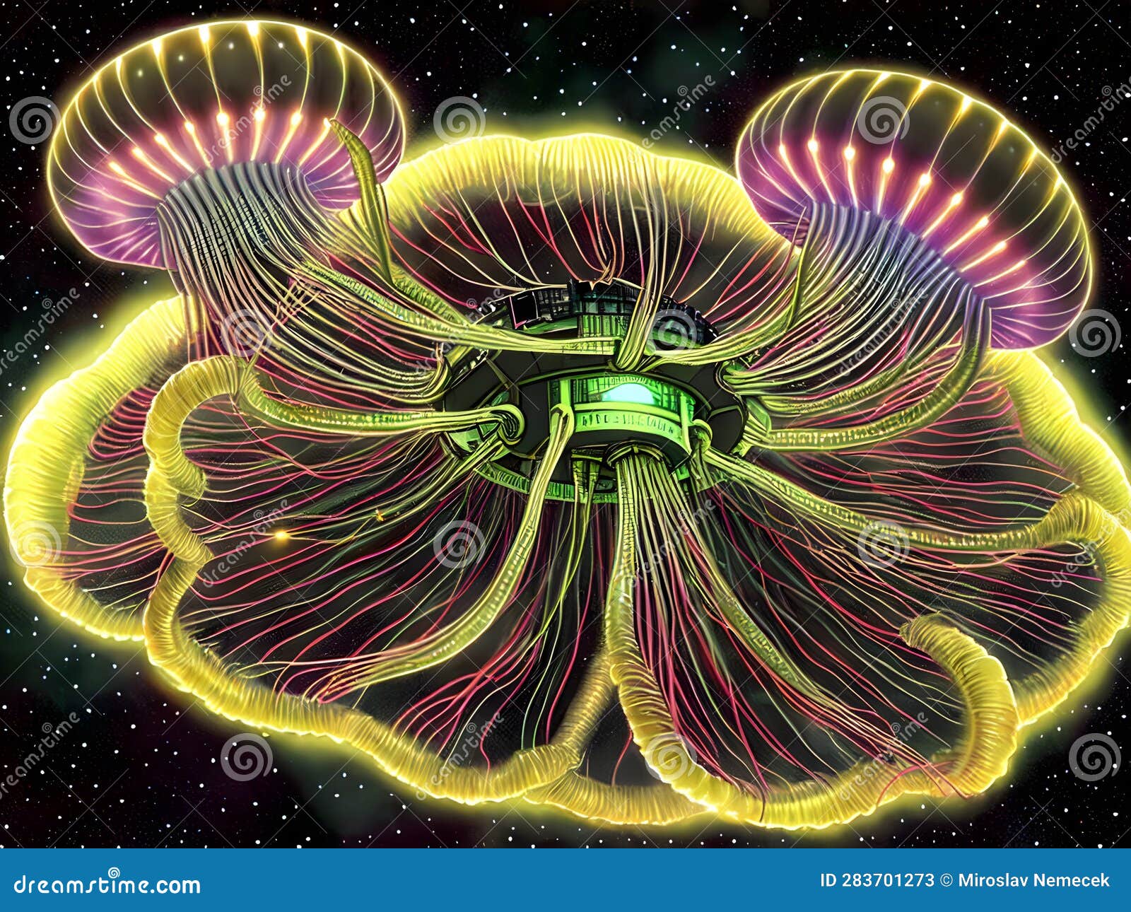Bio-engineered Jellyfish Bioship, Generative AI Illustration Stock ...