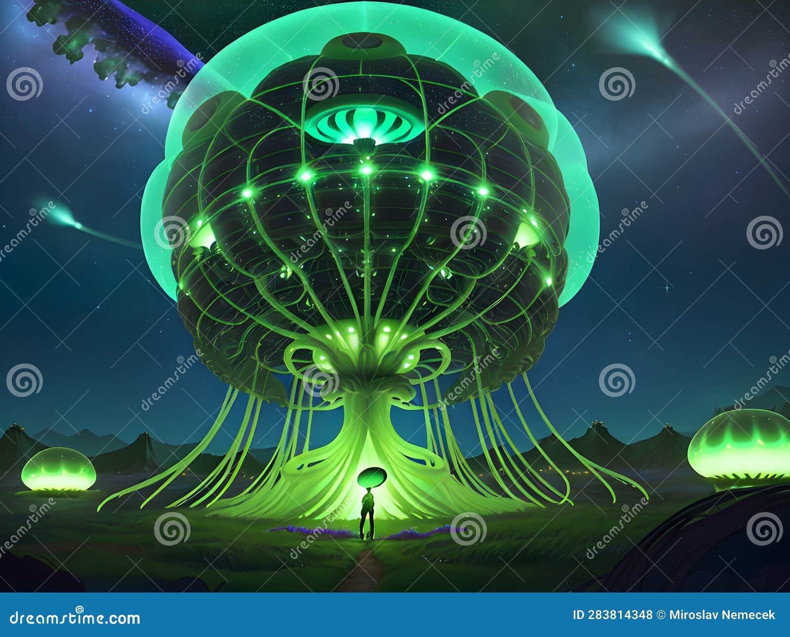 Bio-engineered Jellyfish Bioship, Generative AI Illustration Stock ...