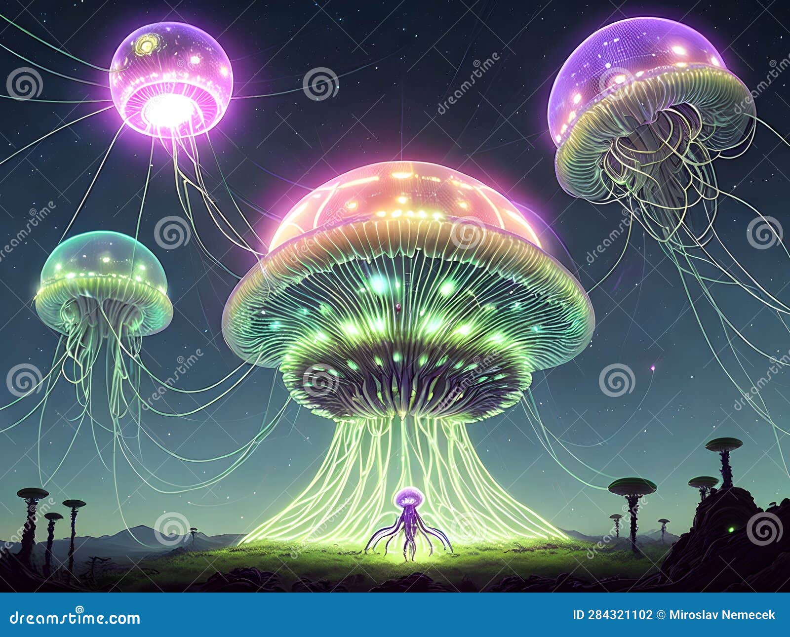 Bio-engineered Jellyfish Bioship, Generative AI Illustration Stock ...