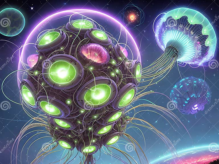 Bio-engineered Jellyfish Bioship, Generative AI Illustration Stock ...