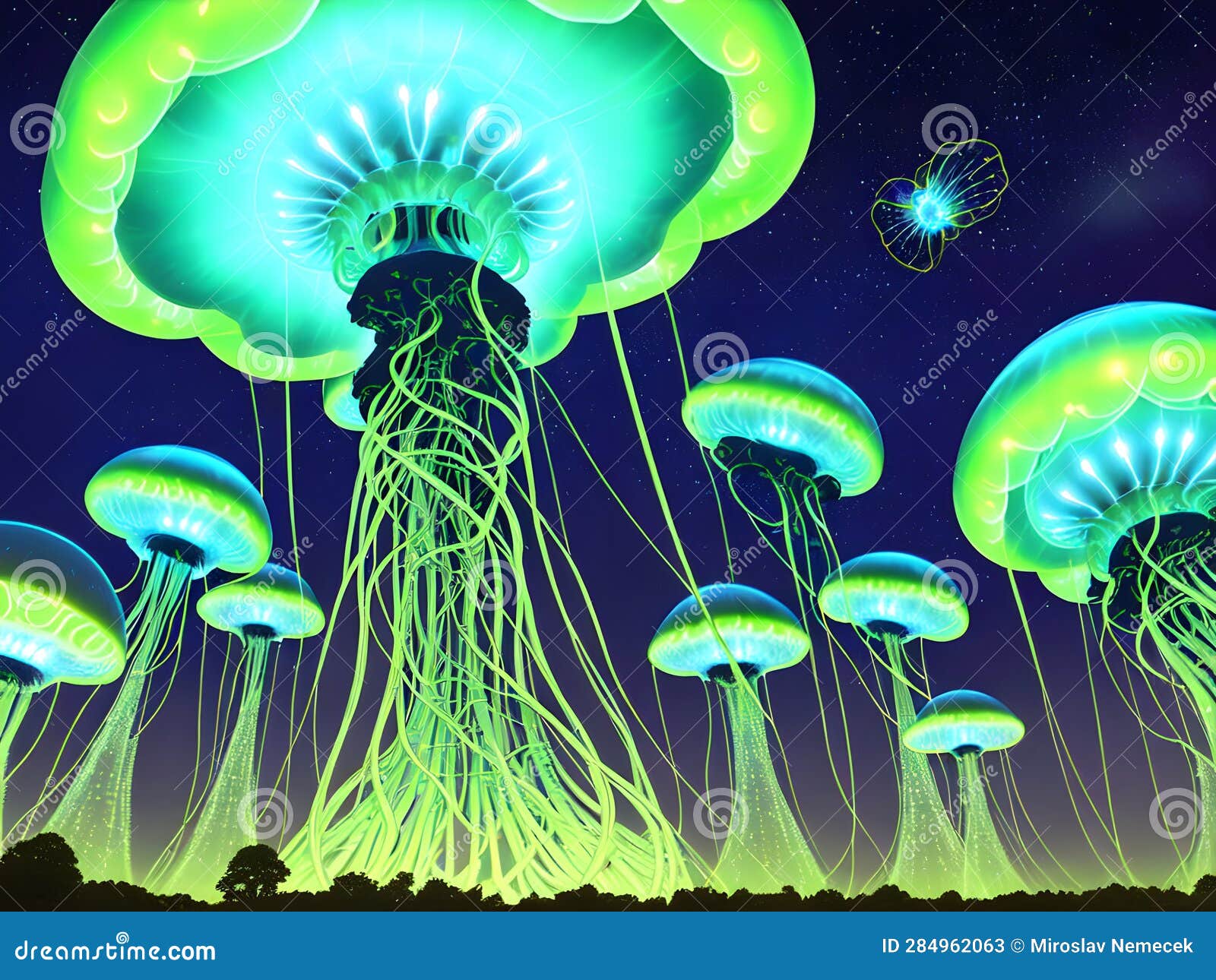 Bio-engineered Jellyfish Bioship, Generative AI Illustration Stock ...