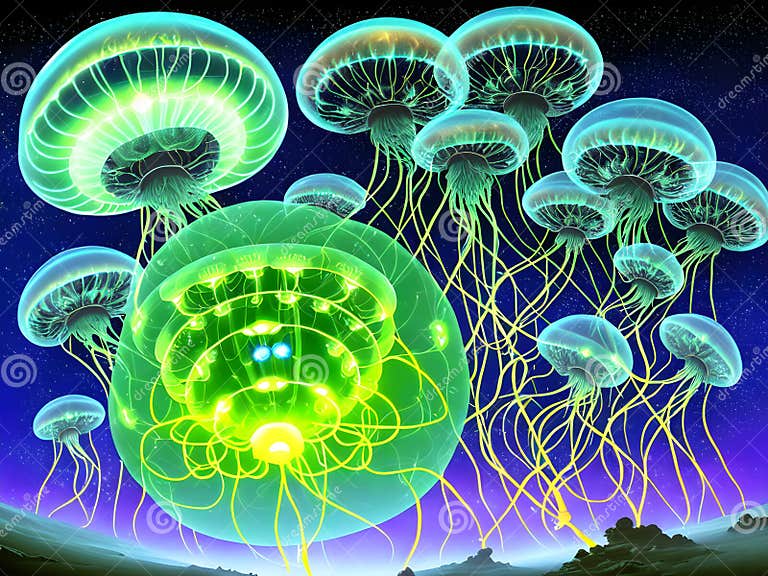Bio-engineered Jellyfish Bioship, Generative AI Illustration Stock ...