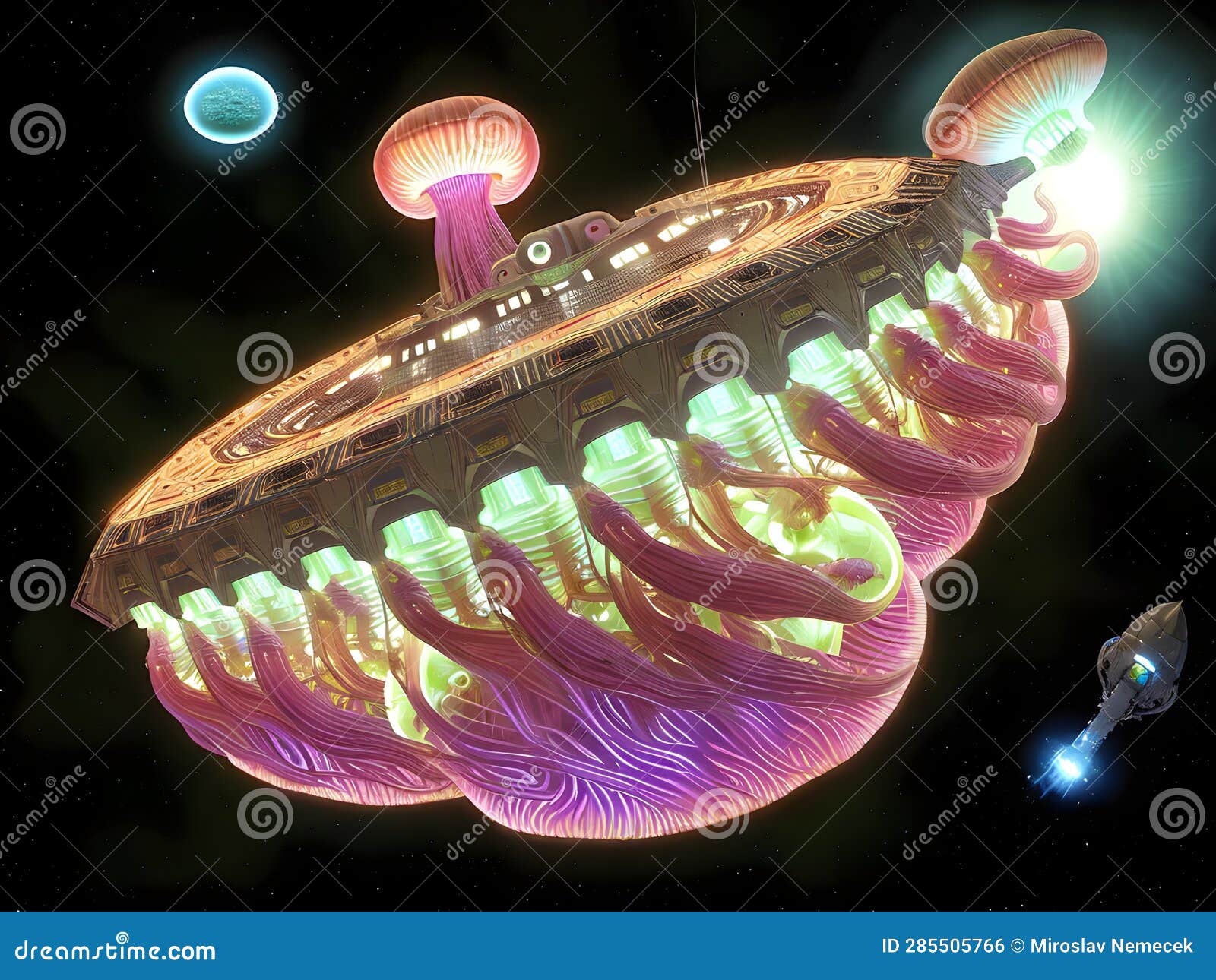 Bio-engineered Jellyfish Bioship, Generative AI Illustration Stock ...