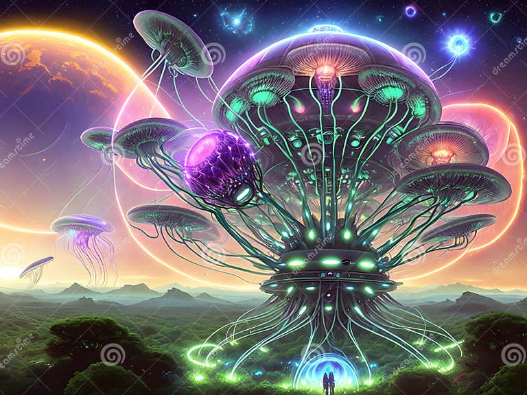 Bio-engineered Jellyfish Bioship, Generative AI Illustration Stock ...