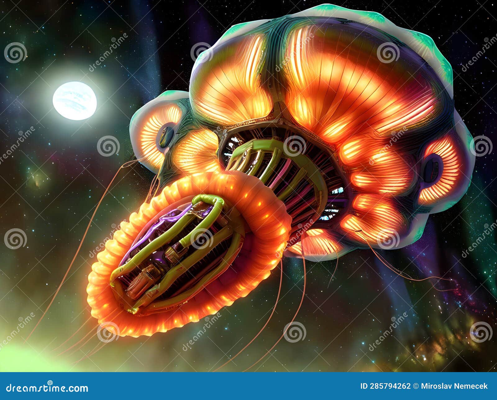 Bio-engineered Jellyfish Bioship, Generative AI Illustration Stock ...