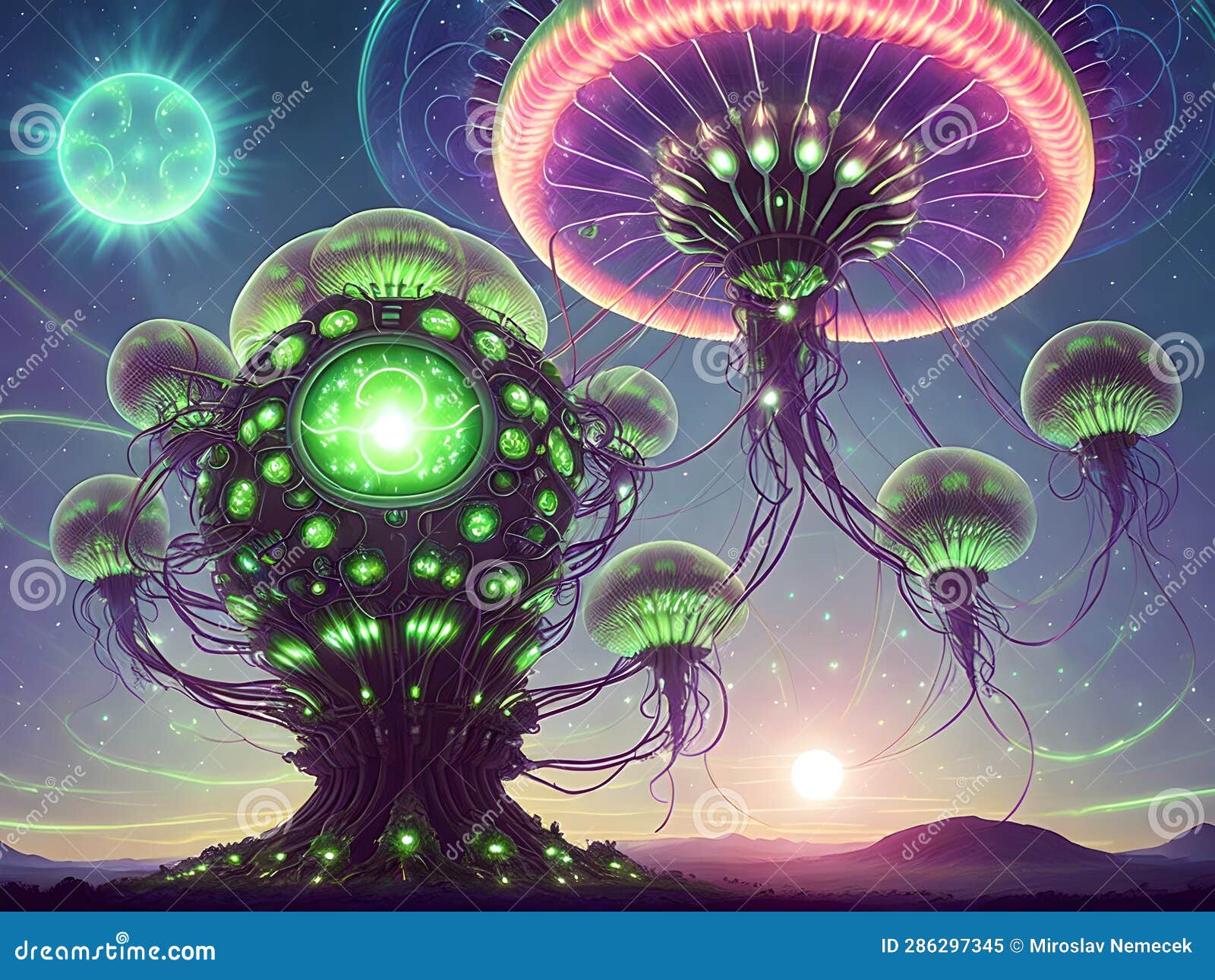 Bio-engineered Jellyfish Bioship, Generative AI Illustration Stock ...