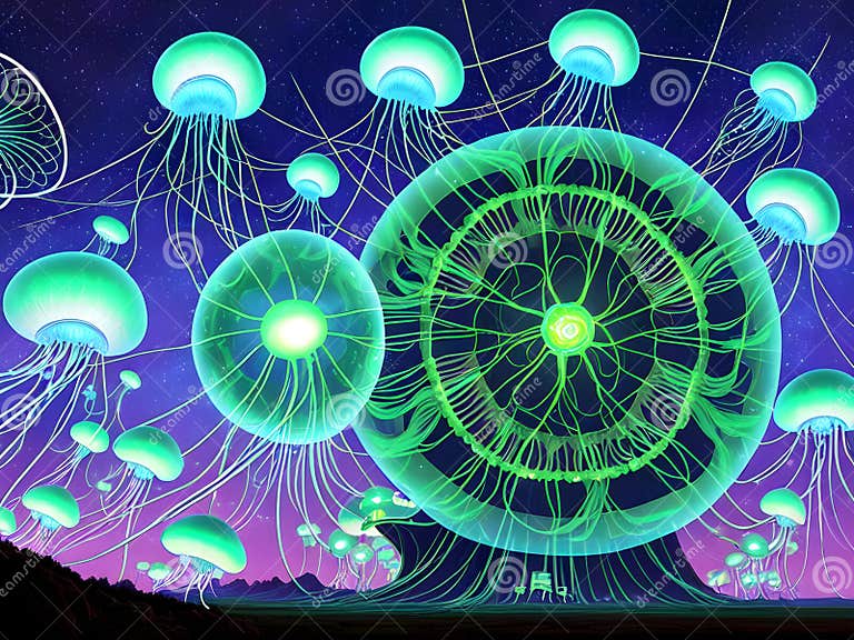 Bio-engineered Jellyfish Bioship, Generative AI Illustration Stock ...