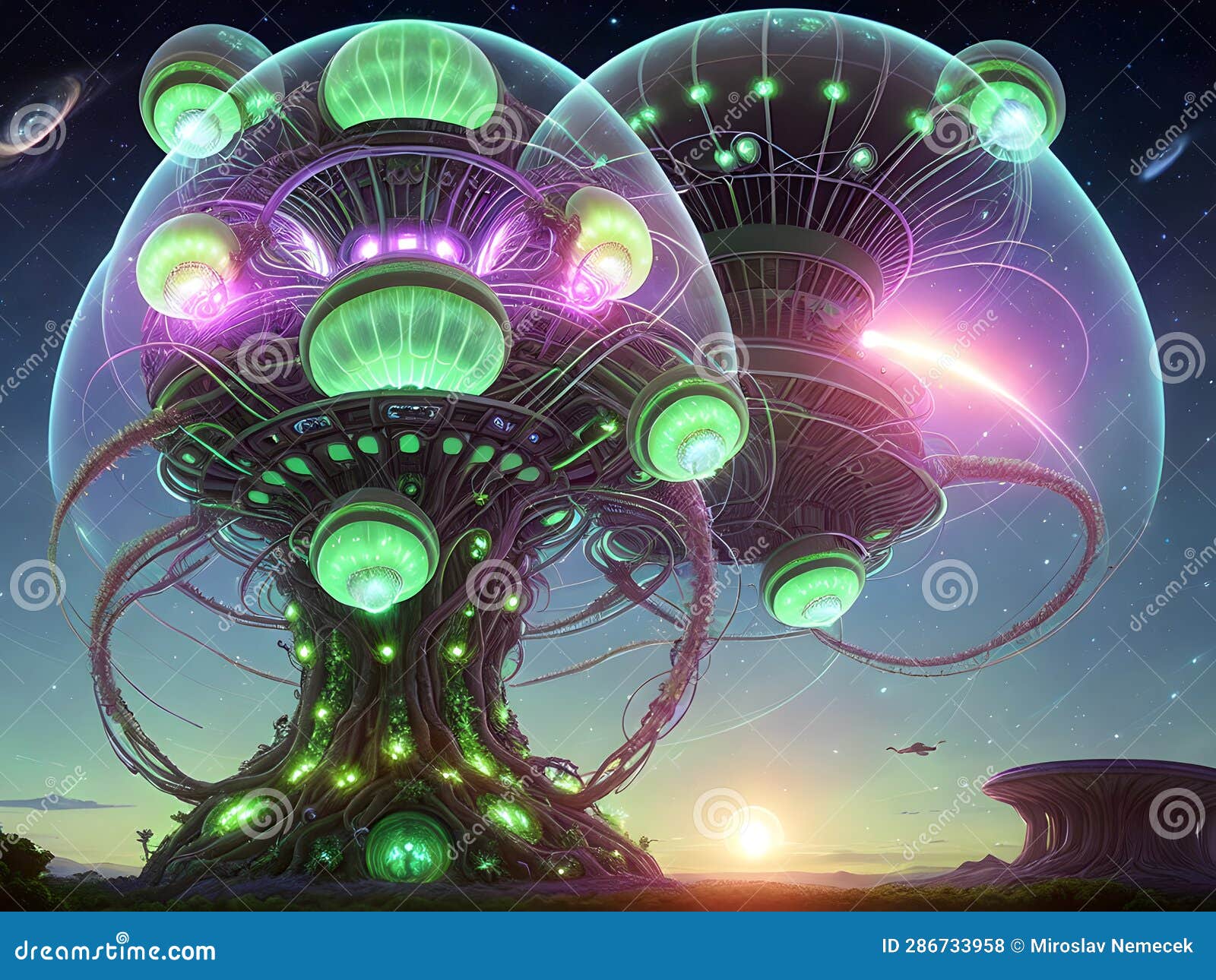 Bio-engineered Jellyfish Bioship, Generative AI Illustration Stock ...