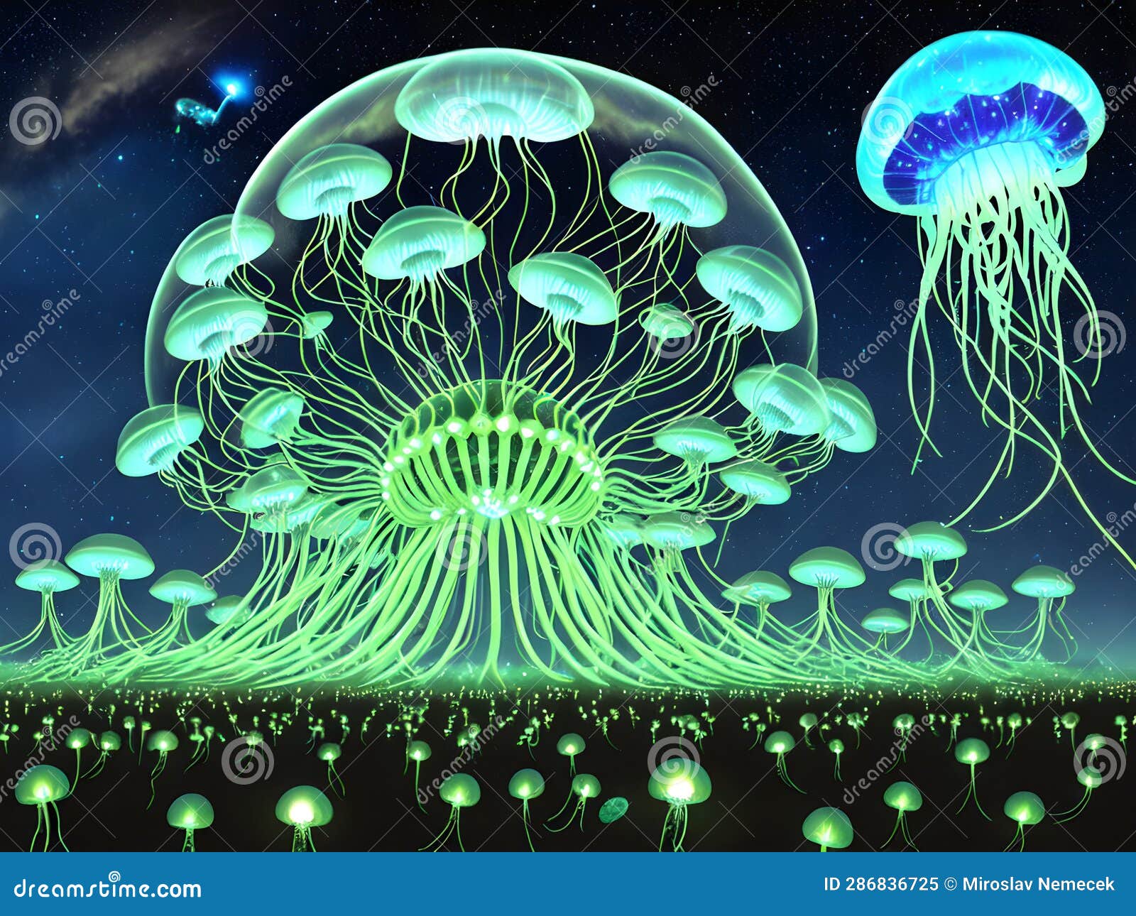 Bio-engineered Jellyfish Bioship, Generative AI Illustration Stock ...