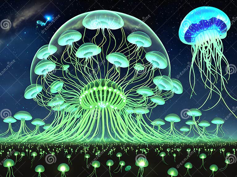 Bio-engineered Jellyfish Bioship, Generative AI Illustration Stock ...