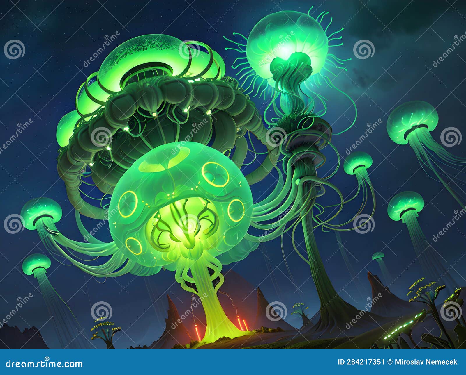 Bio-engineered Jellyfish Bioship, Generative AI Illustration Stock ...