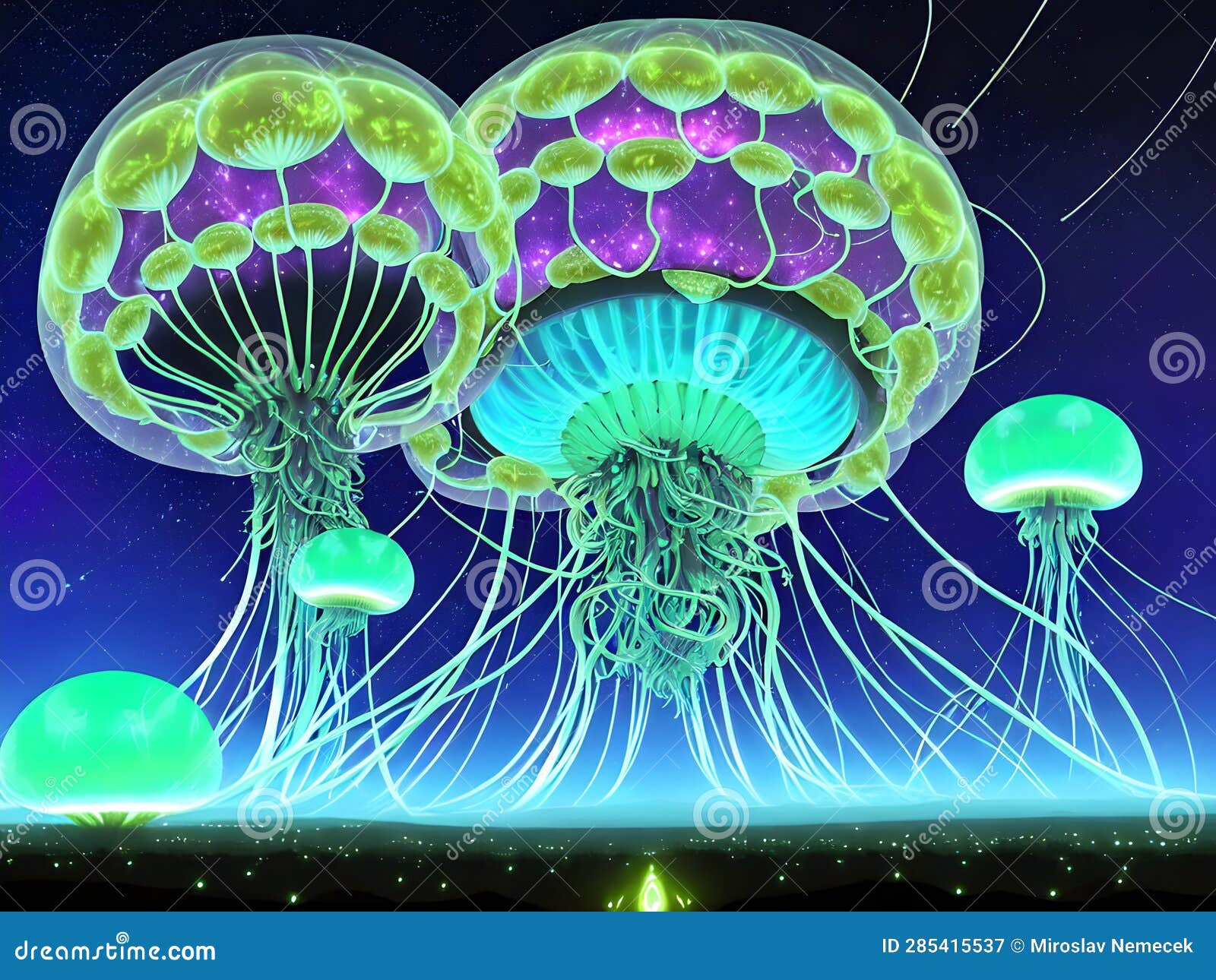 Bio-engineered Jellyfish Bioship, Generative AI Illustration Stock ...