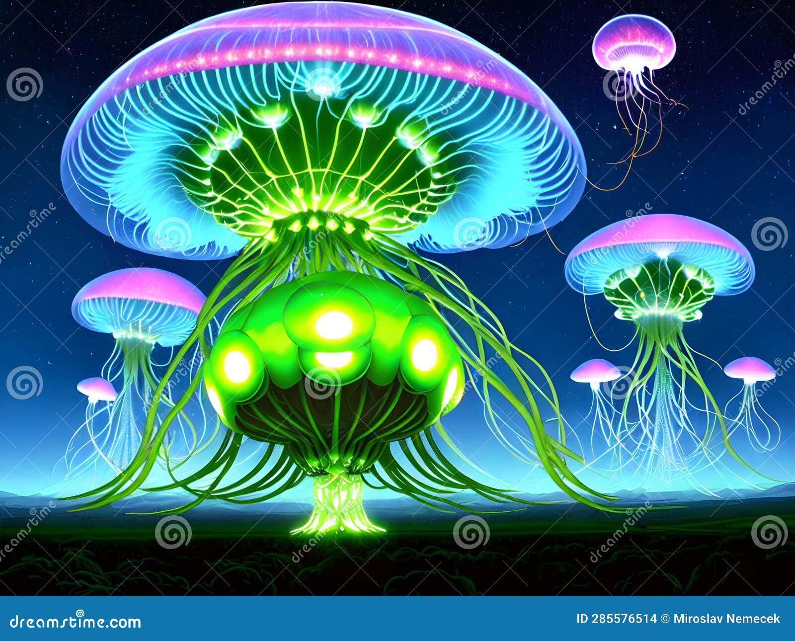 Bio-engineered Jellyfish Bioship, Generative AI Illustration Stock ...
