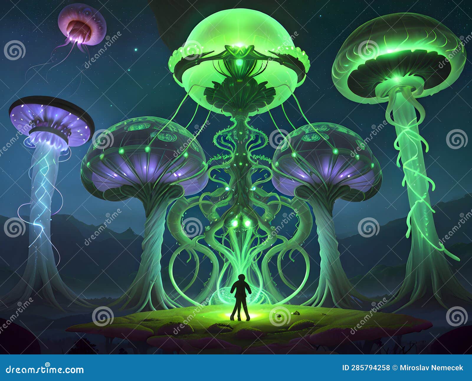 Bio-engineered Jellyfish Bioship, Generative AI Illustration Stock ...