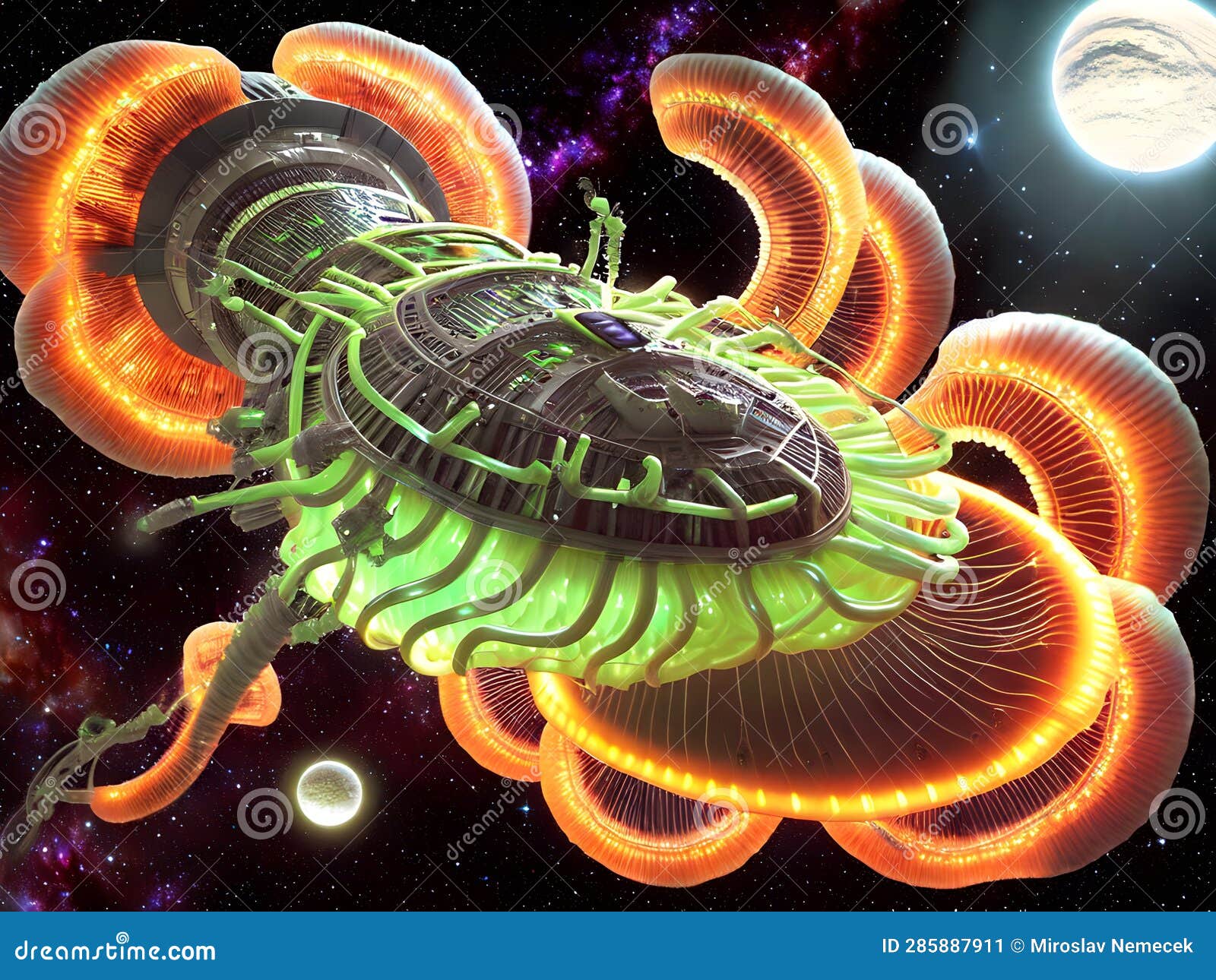 Bio-engineered Jellyfish Bioship, Generative AI Illustration Stock ...