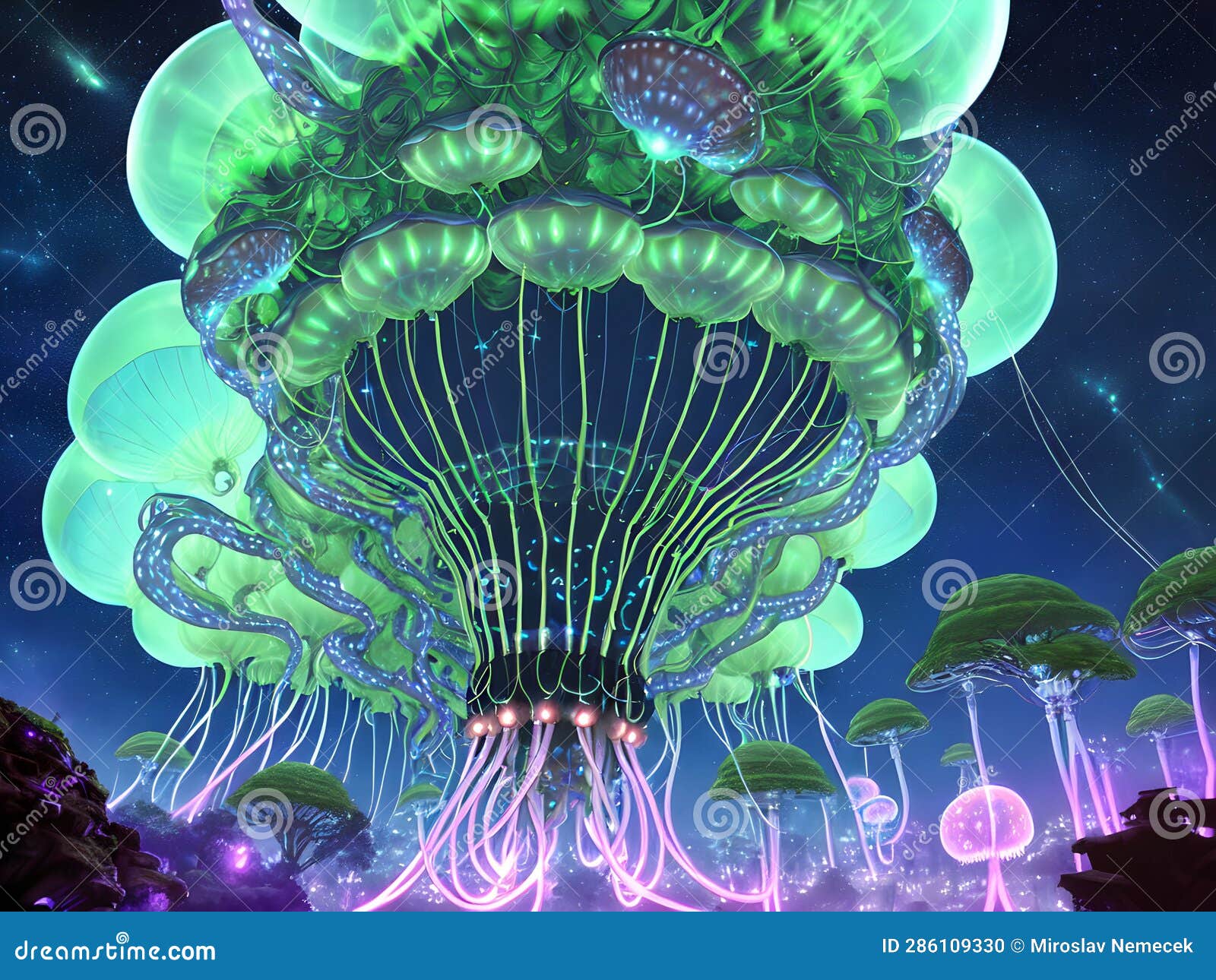 Bio-engineered Jellyfish Bioship, Generative AI Illustration Stock ...
