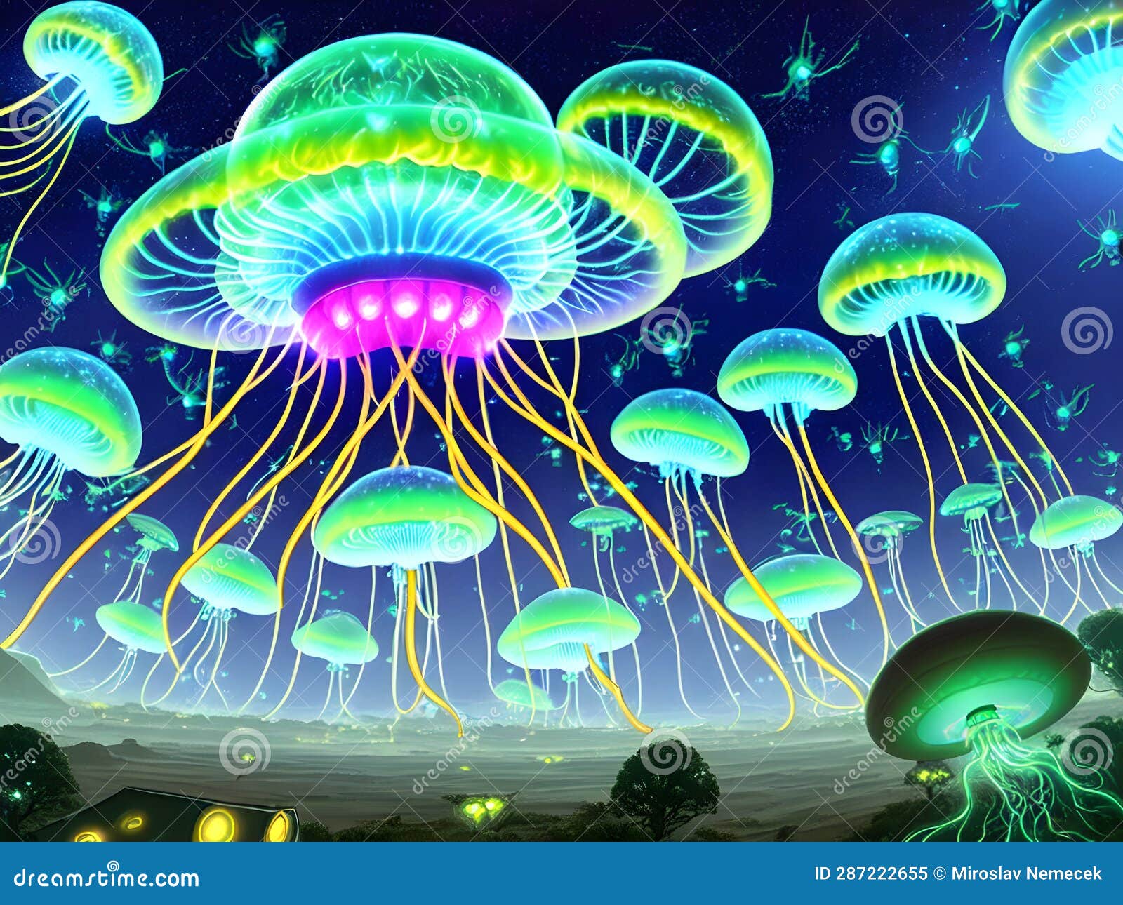 Bio-engineered Jellyfish Bioship, Generative AI Illustration Stock ...