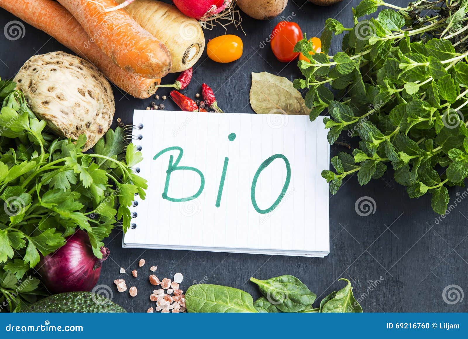 Bio Organic Vegetables Frame with Bio Note, Carrots, Parsley, Mi Stock ...