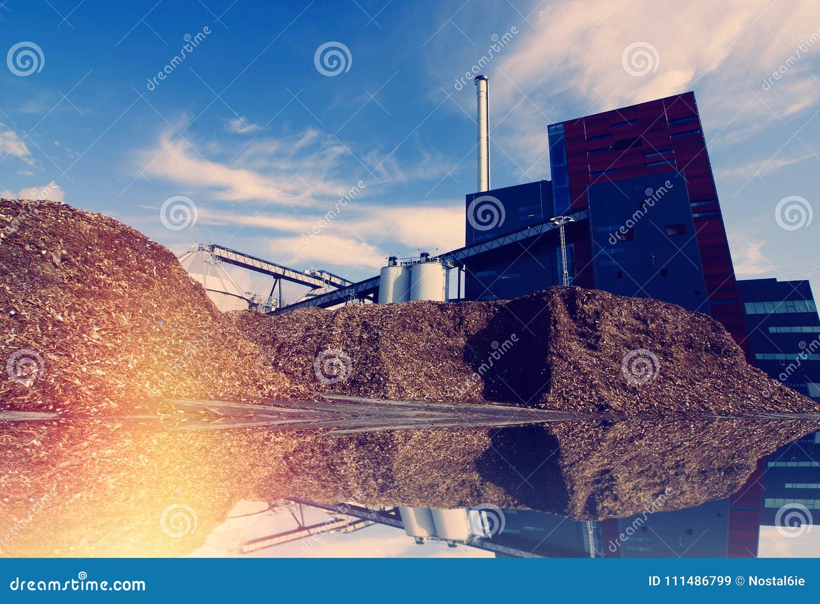 Bio Power Plant With Storage Of Wooden Fuel Stock Image Image Of