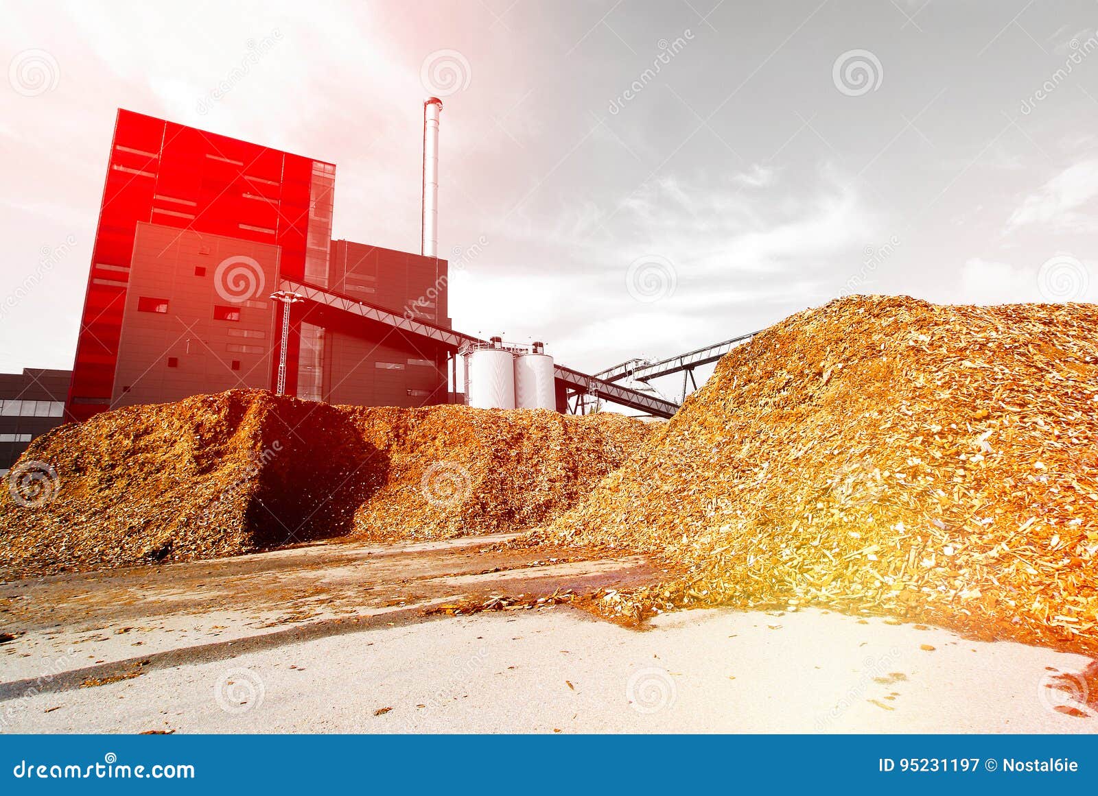 Bio Power Plant With Storage Of Wooden Fuel Biomass Stock Image Image