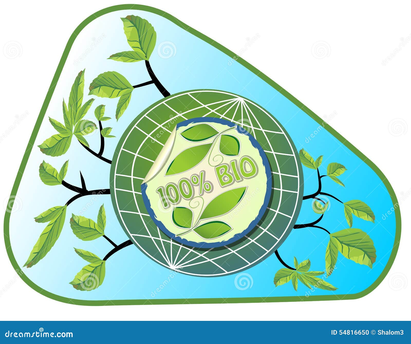 Bio Product Label in Green and Blue Design with Leafs, Globe and ...