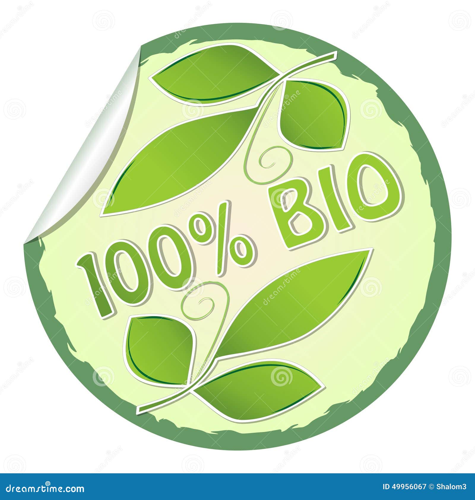 Bio Product Label in Green Design with Leafs and Rolled Edge Stock ...