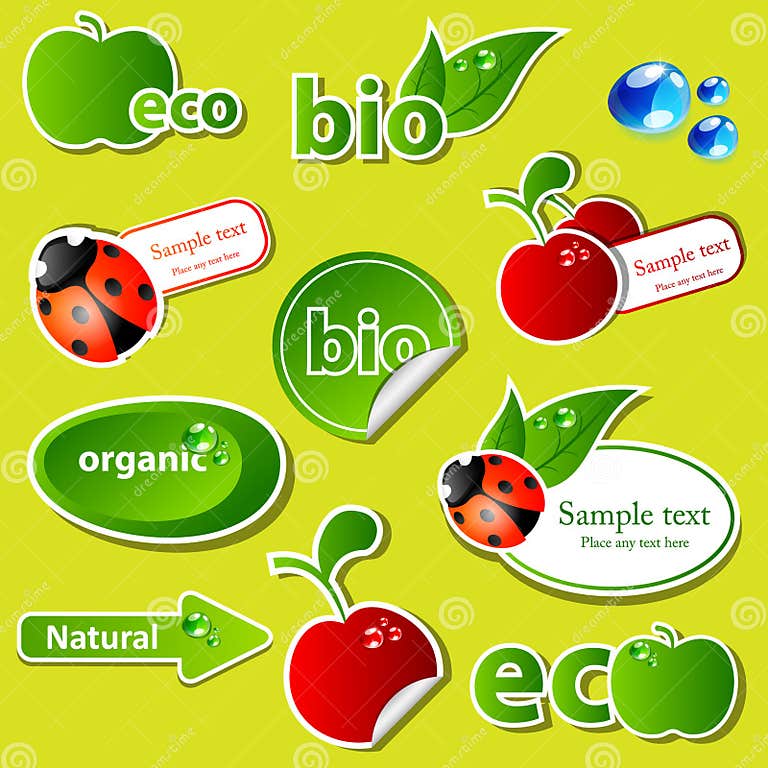 Bio sticker set stock vector. Illustration of arrow, leaf - 19340727