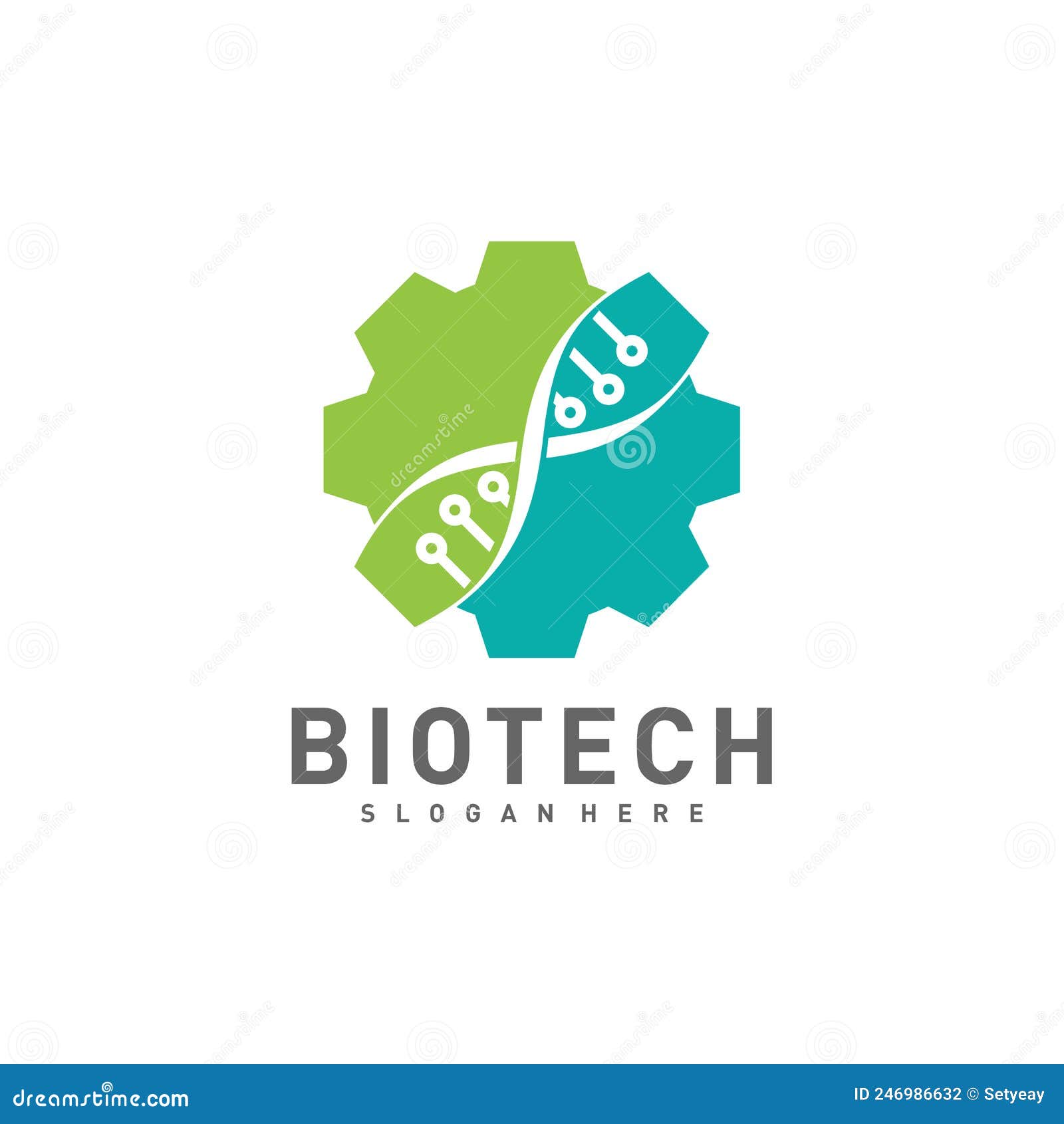 Bio Tech with Gear Logo Template, Molecule, DNA, Atom, Medical or ...
