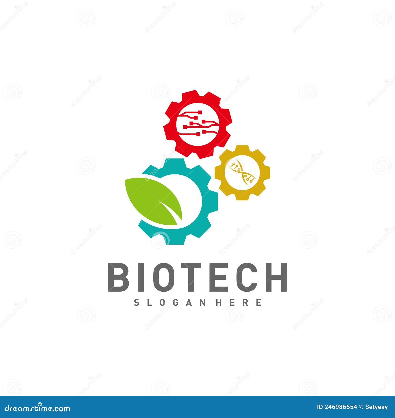 Bio Tech with Gear Logo Template, Molecule, DNA, Atom, Medical or ...