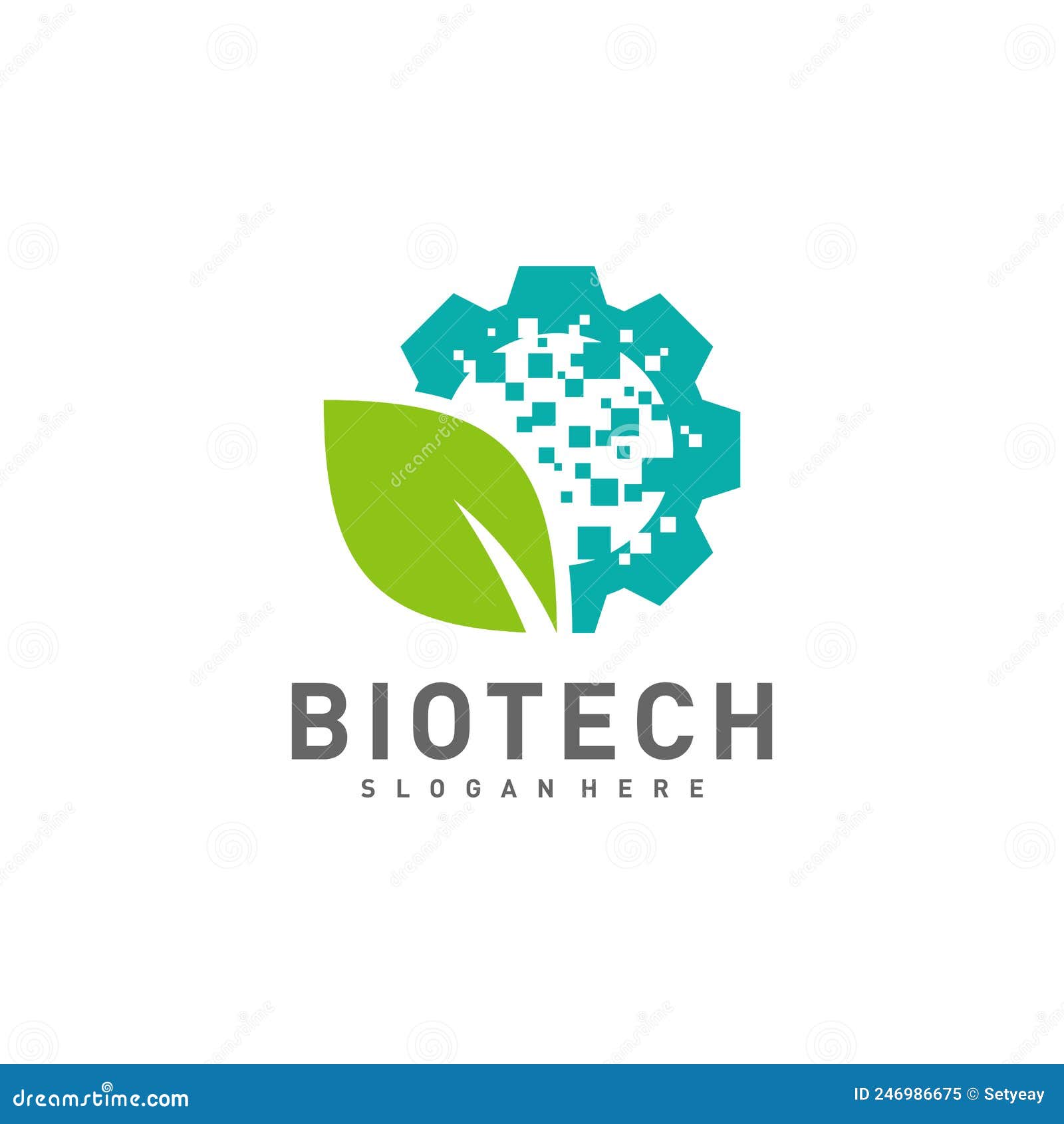 Bio Tech with Gear Logo Template, Molecule, DNA, Atom, Medical or ...