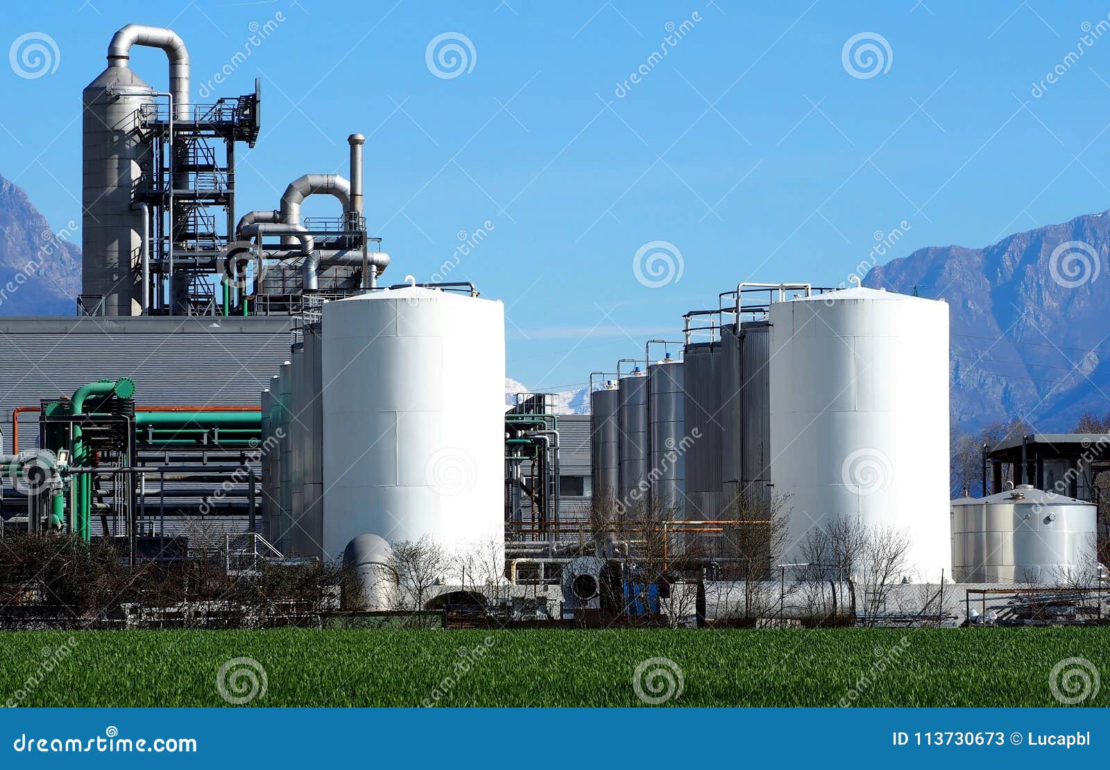 Biochemical Industry Plant with Rows of Silos in Front Stock Image ...