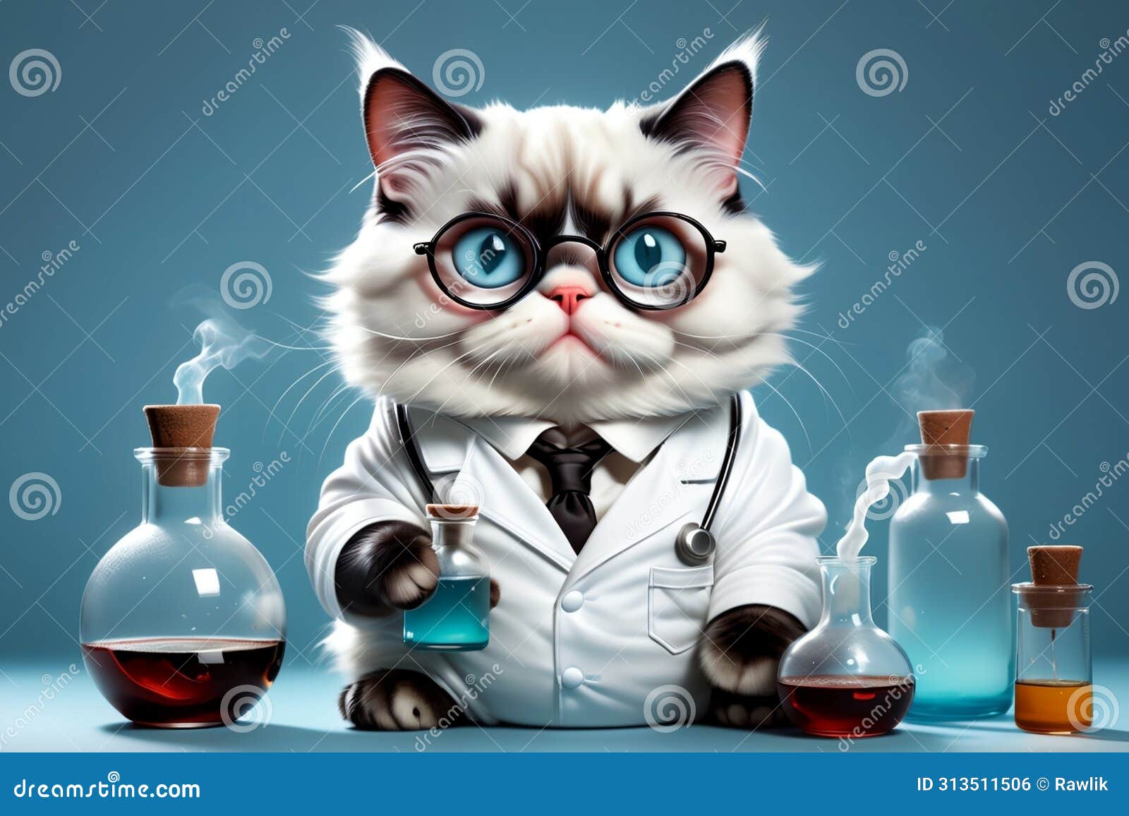 Biochemist Cat in Uniform with Flasks Stock Photo - Image of laboratory ...