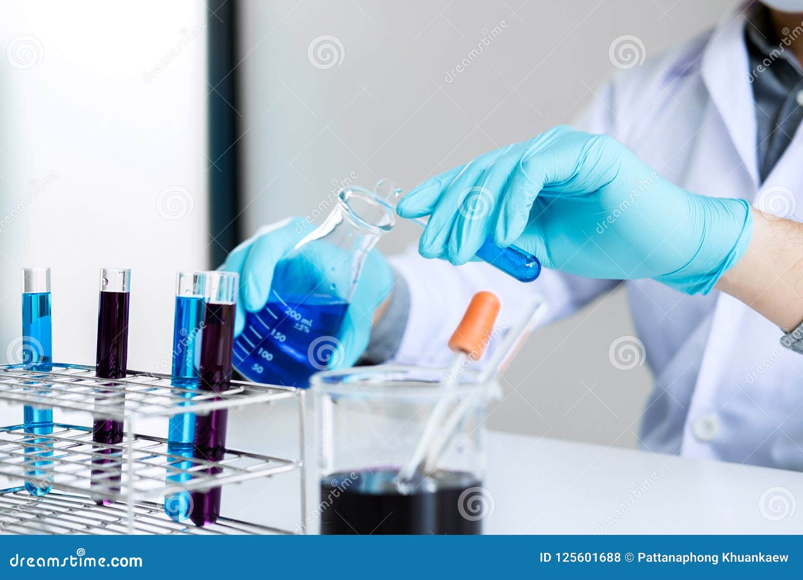 Biochemistry Laboratory Research, Chemist is Analyzing Sample in Stock ...