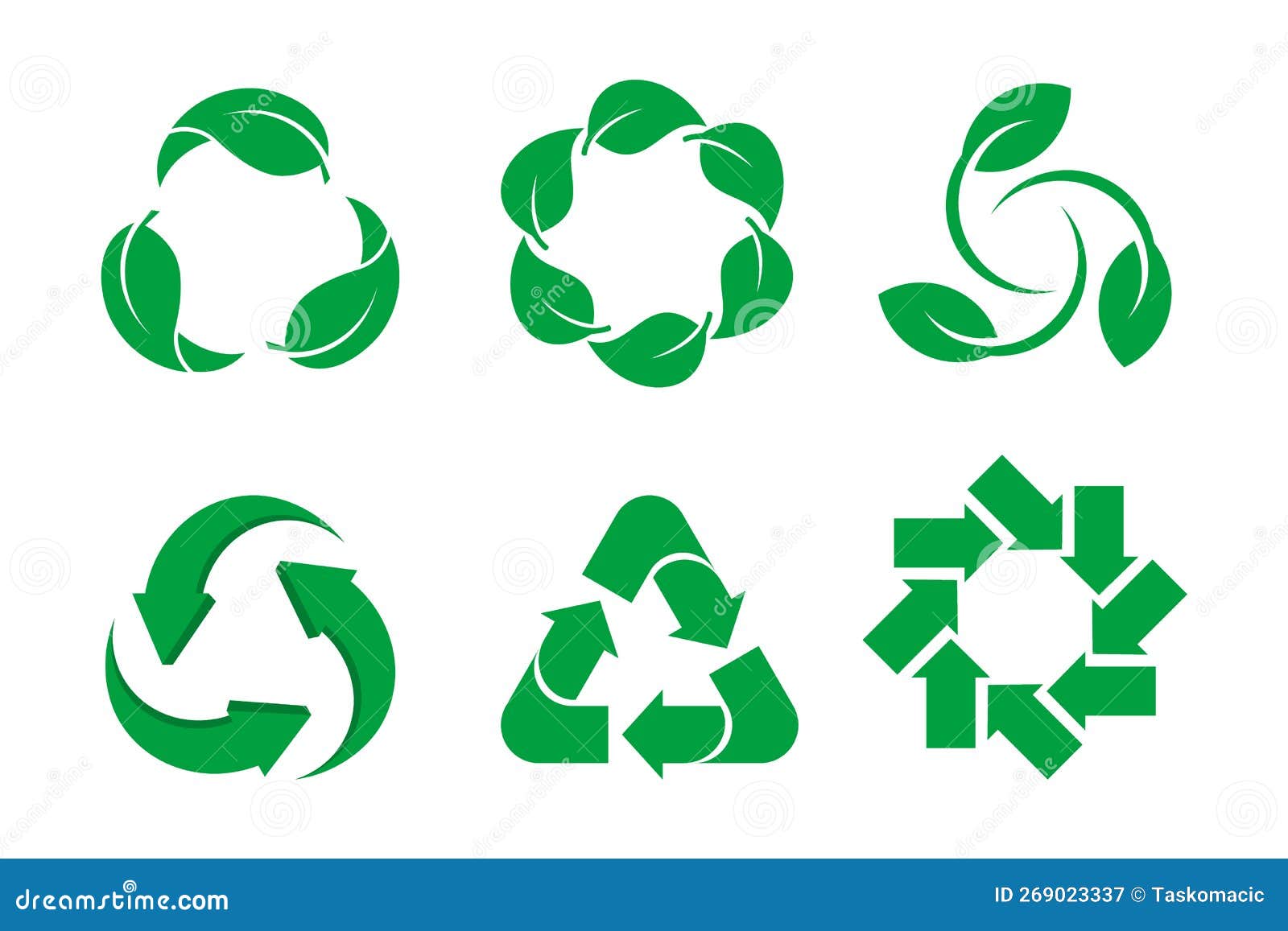 Sustainability Icon Set. Green Arrows and Leaves Rotating. Recycling ...