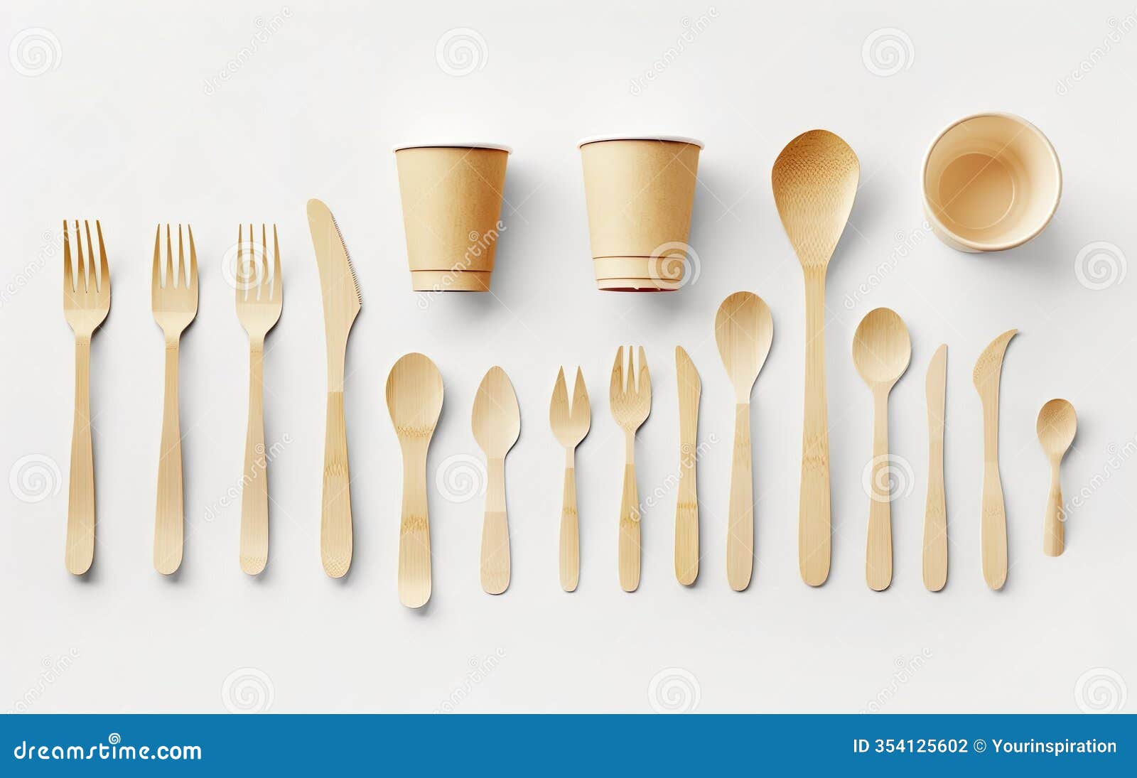 Biodegradable Cutlery Mockup Isolated on White Background. Compostable ...