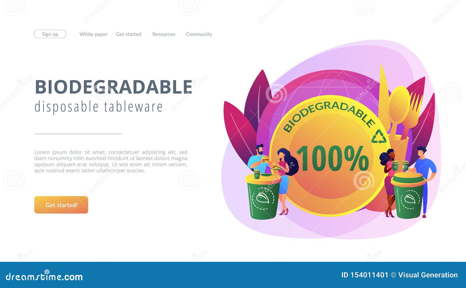 Biodegradable Disposable Tableware Concept Landing Page Stock Vector ...