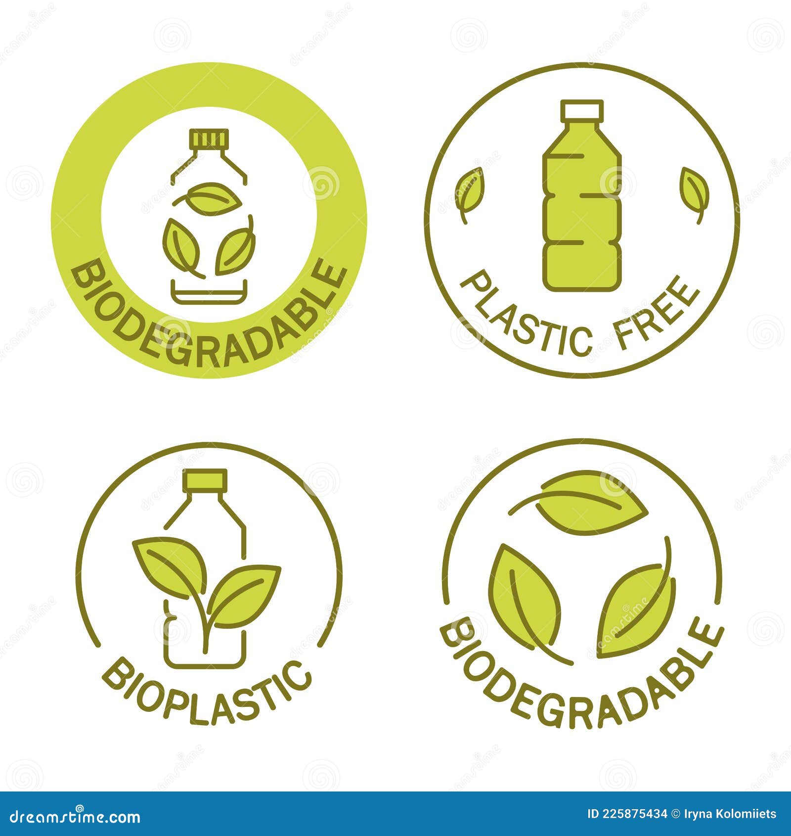 Biodegradable. Icon of Plastic Bottle with Green Leaves. Plastic Free ...