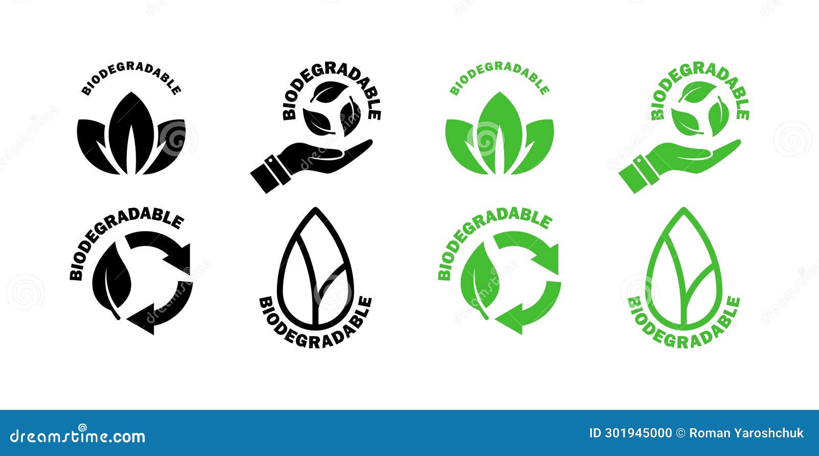Biodegradable Icons Set. Ecological Succession. Icons of Reusable ...
