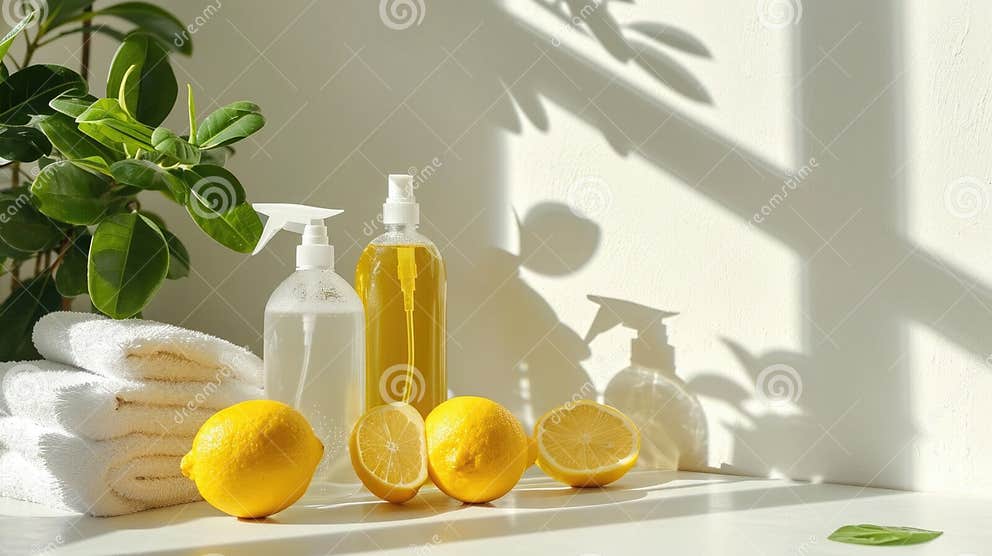 Biodegradable Plant-based Cleaning Products on a White Surface ...