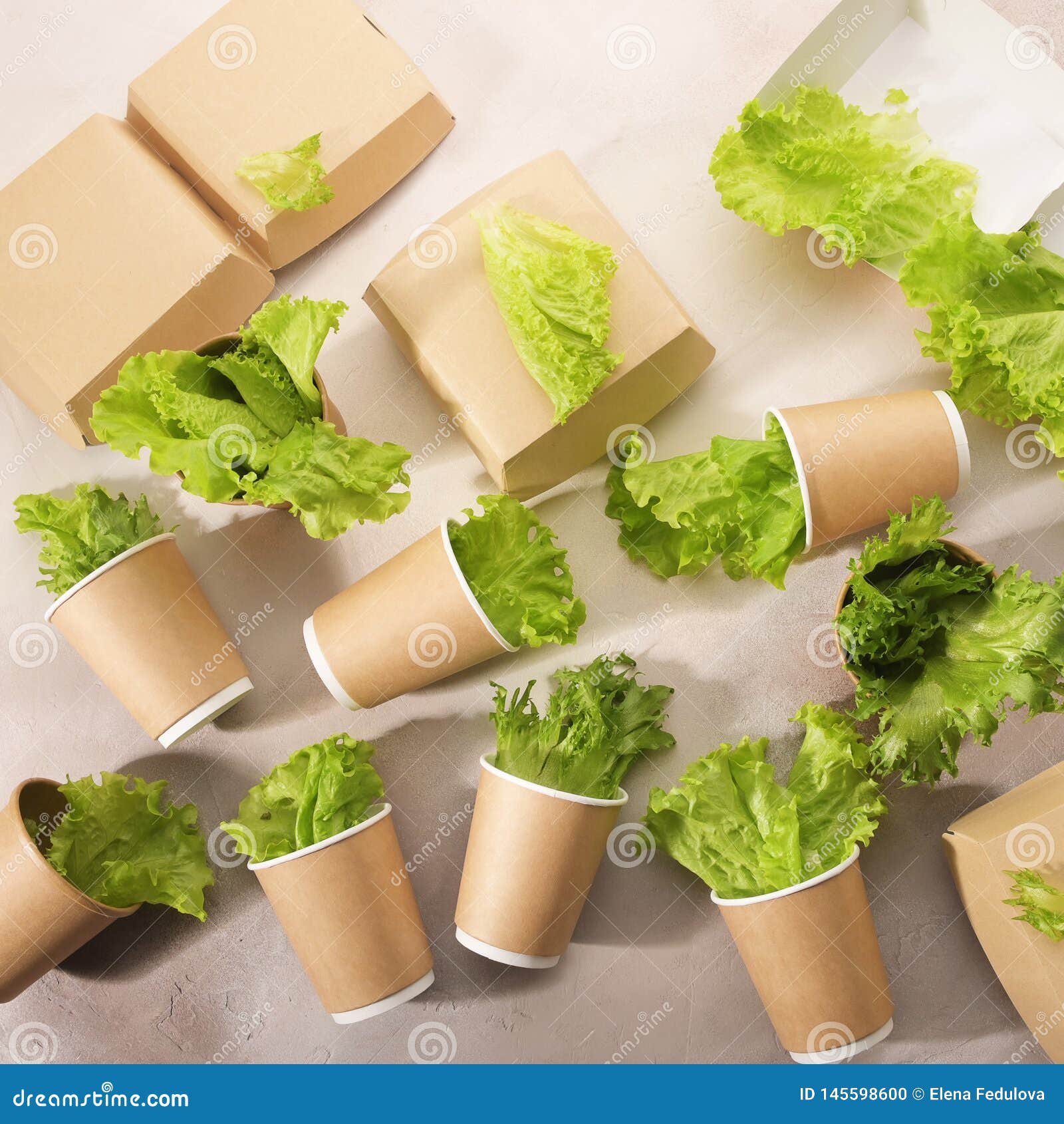 Biodegradable Tableware And Greens On Light Background. Secondary ...