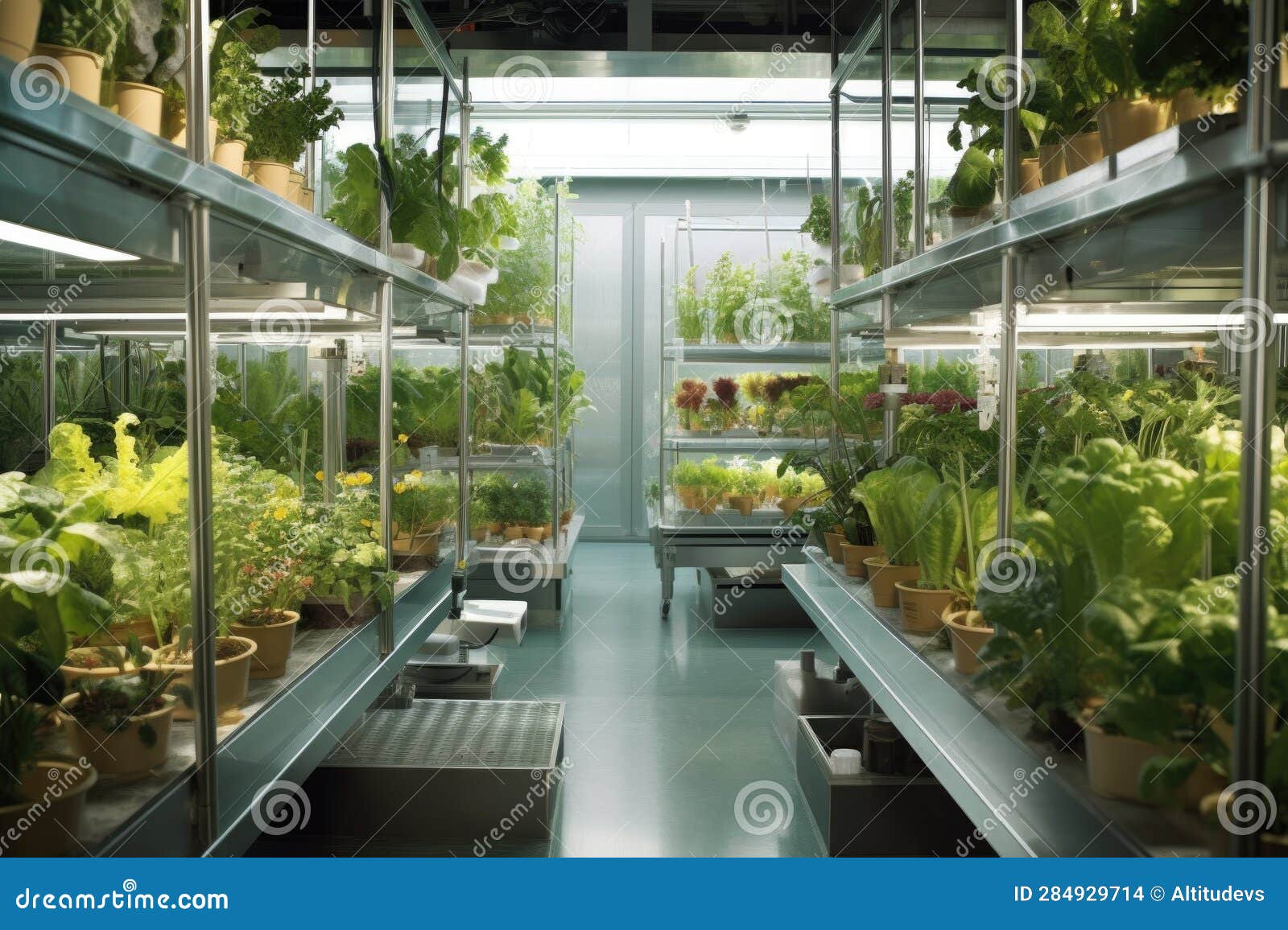Bioengineered Crops Growing In A High-tech Greenhouse Royalty-Free ...