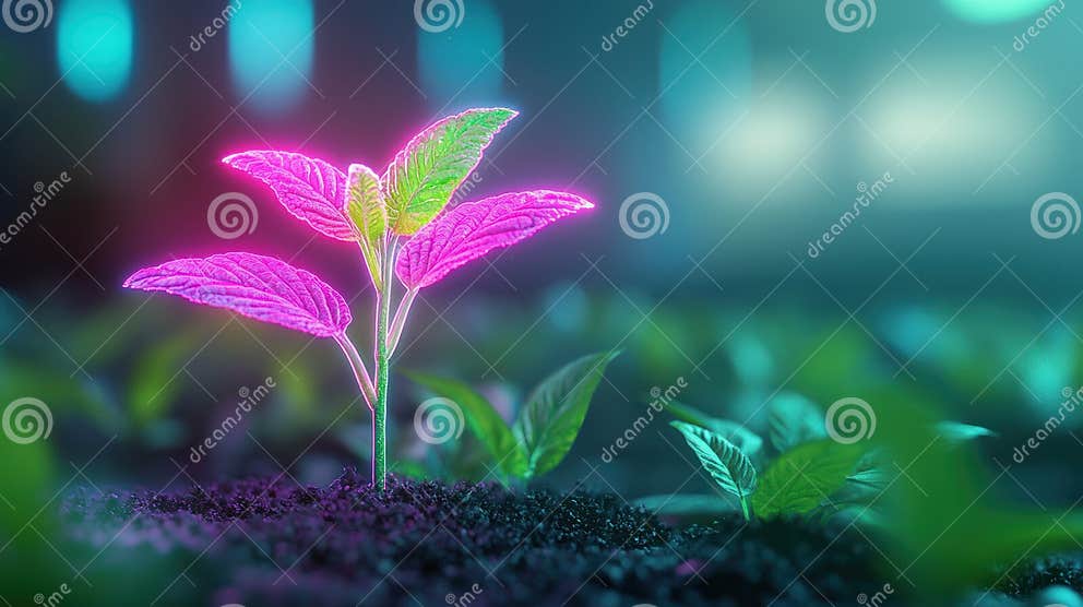 Bioengineered Plant Glowing Softly in Controlled Environment ...